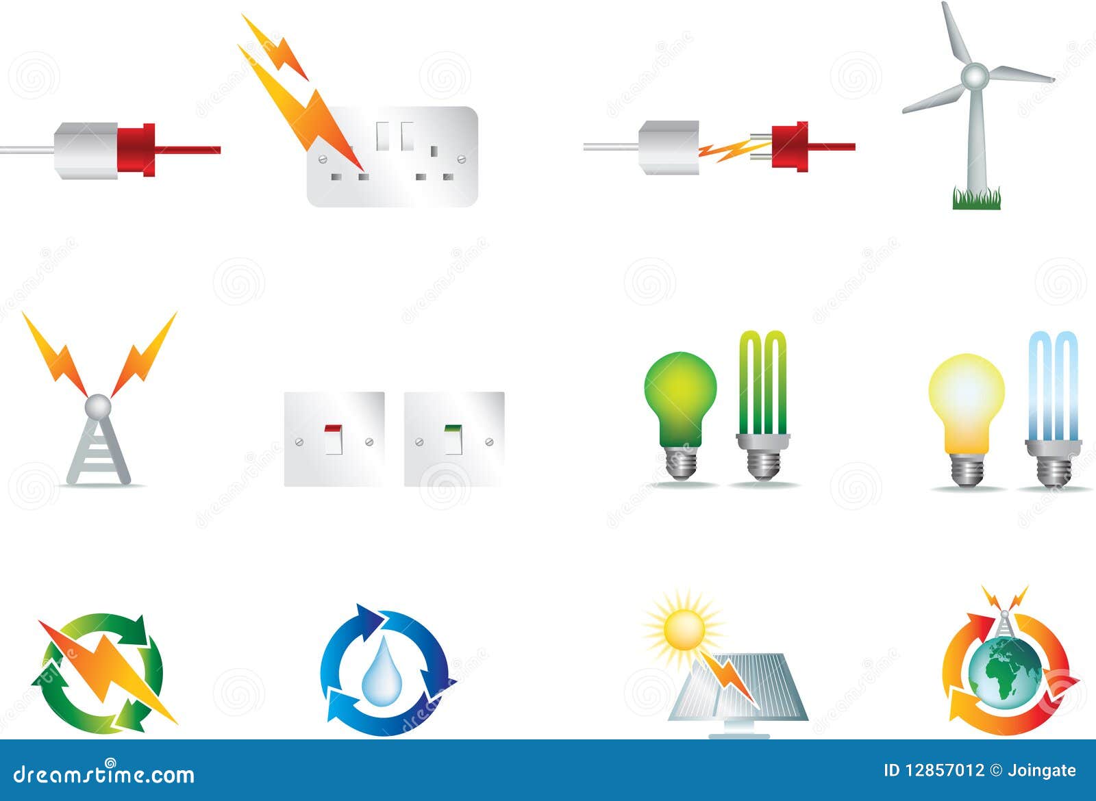 Electric power icons stock vector. Illustration of light - 12857012