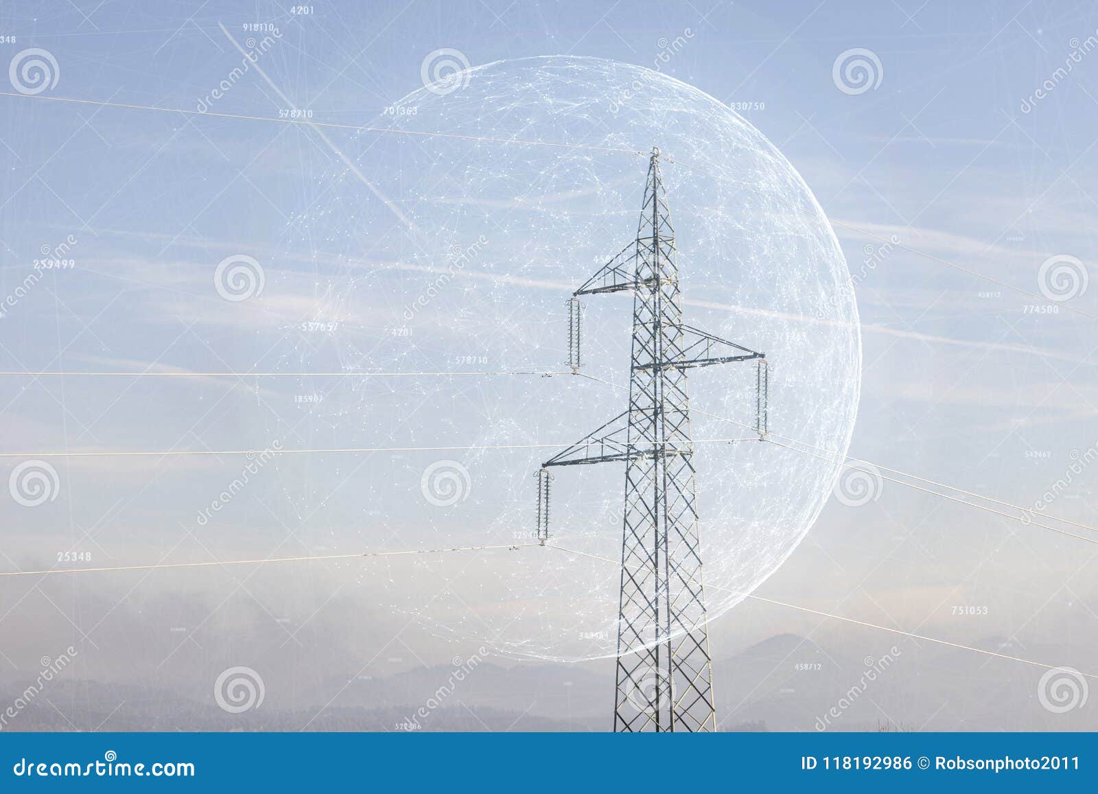 Electric Power Infrastructure with Digital Cyber Space Background Stock ...
