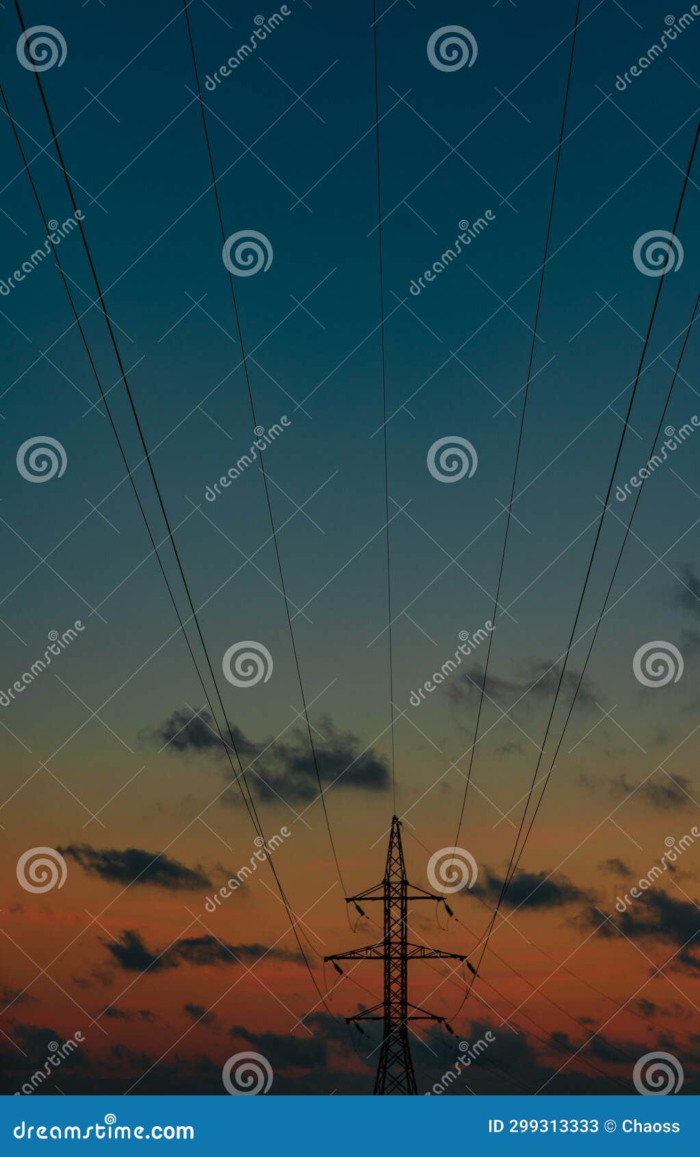 Electric Power Line at Dark Sunset Light Stock Image - Image of evening ...