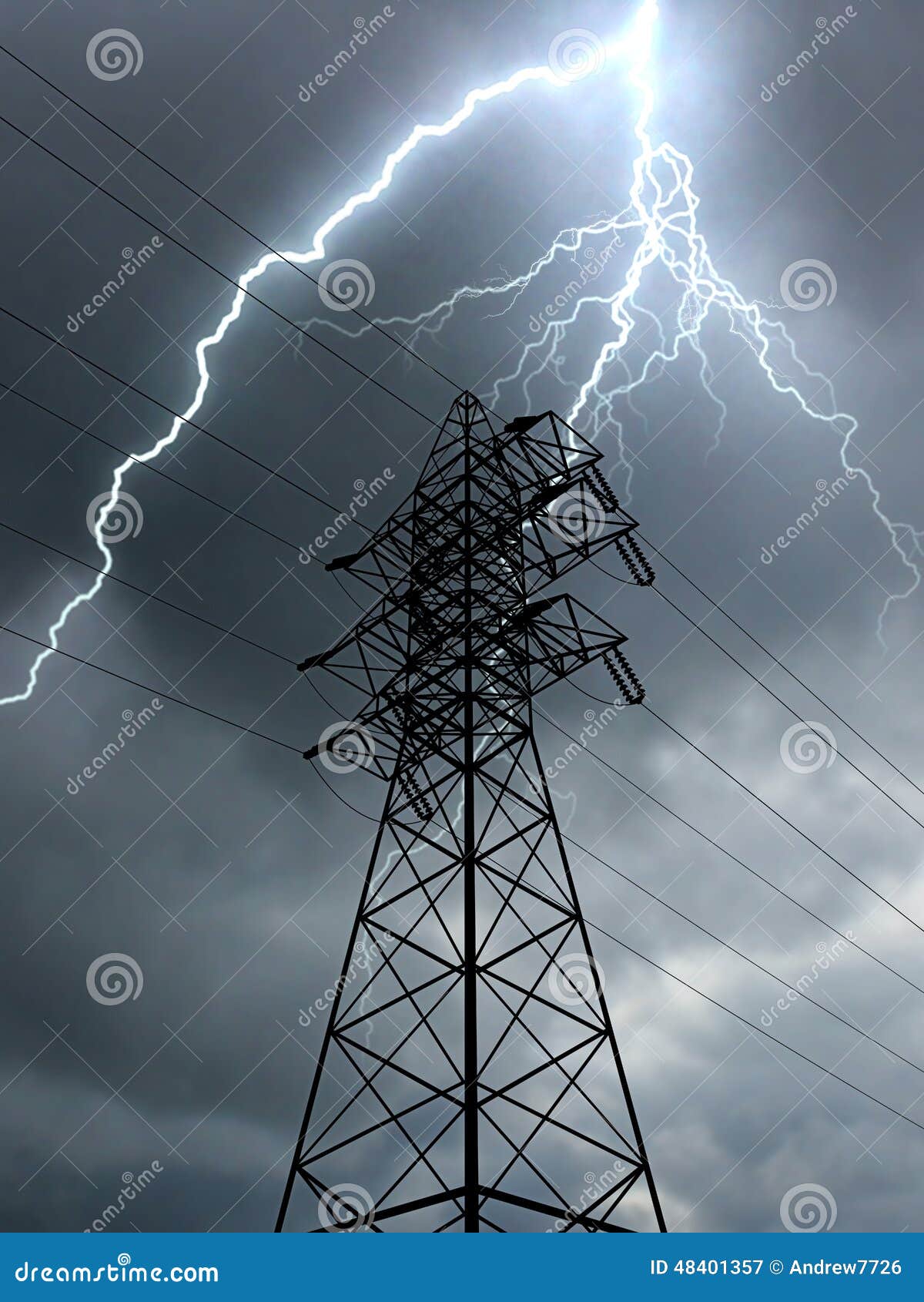 Electric Power Line and Lightning. Stock Image - Image of electric ...