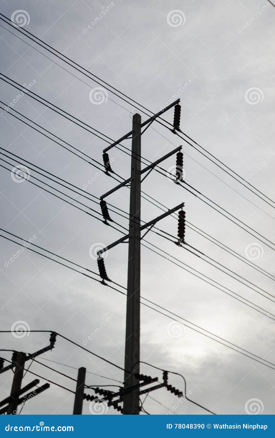Electric power line pole stock photo. Image of blue, electric - 78048390