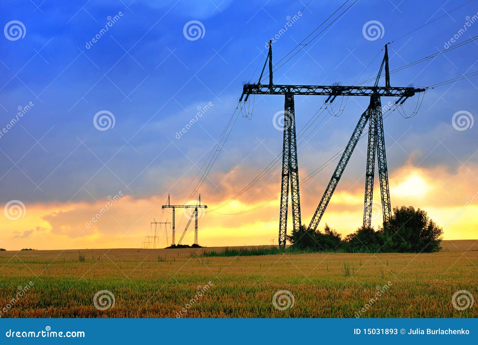 Electric Power Line at Sunset Stock Image - Image of industrial, pylon ...