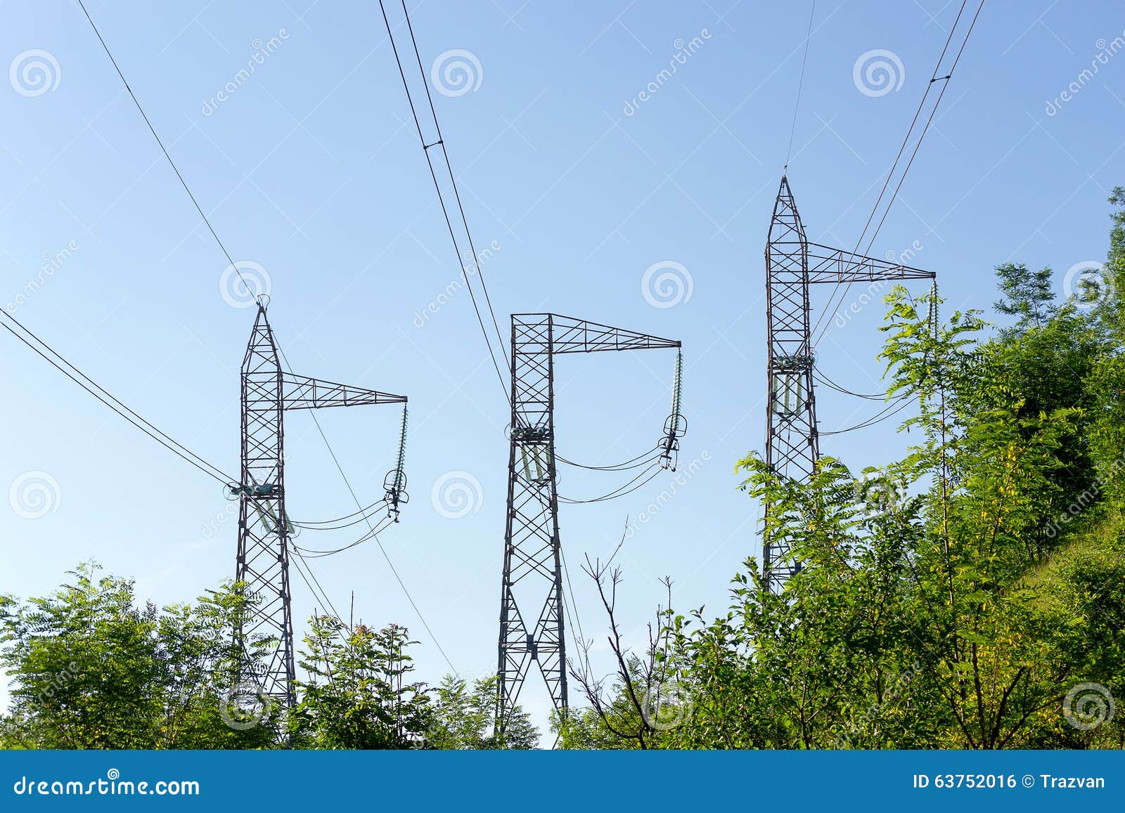 A Line-up Of The Towers Of The World`s Longest Cable Car. Royalty-Free ...