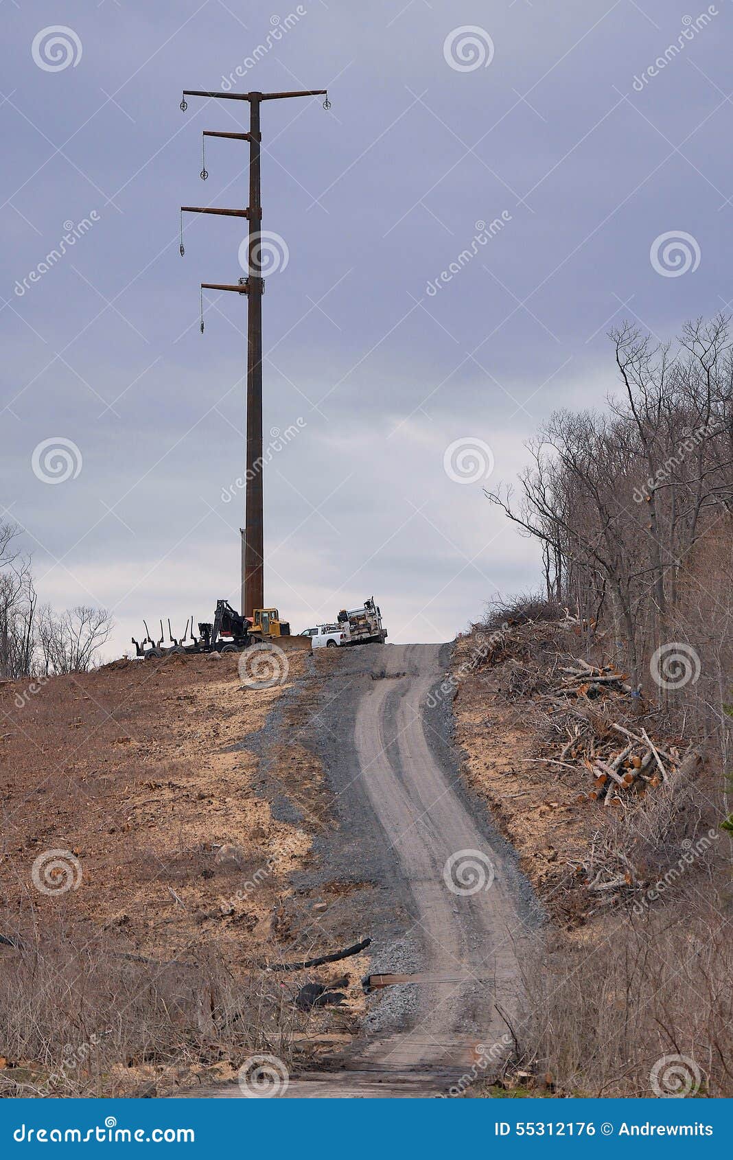 Electric Power Line Under Construction Stock Photo - Image of pylon ...