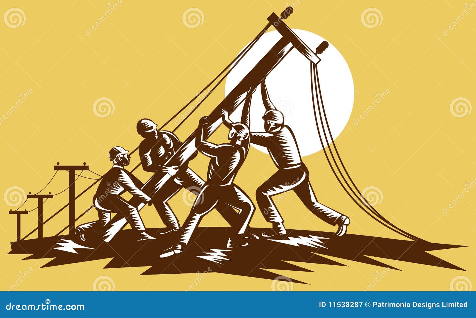 Electric Power Lineman at Work Stock Illustration - Illustration of ...
