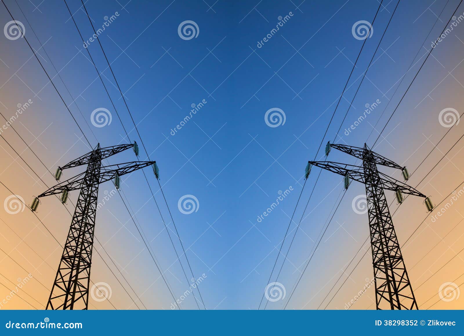 Electric Power Lines Against Blue Sky Stock Photo - Image of ...