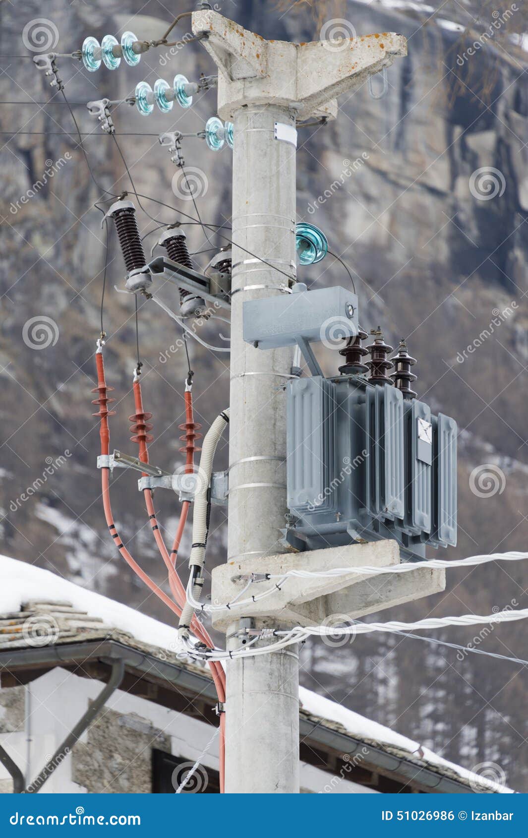 Electric Power Lines Connector in the Snow Stock Photo - Image of line ...