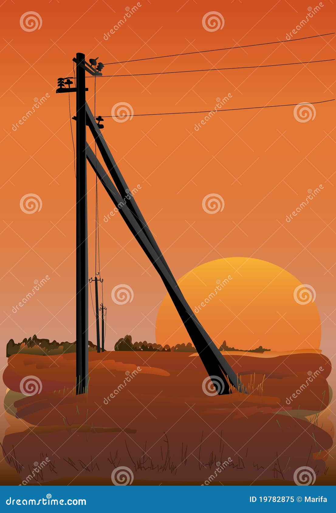 Electric Power Lines at Sunset Stock Vector - Illustration of ...