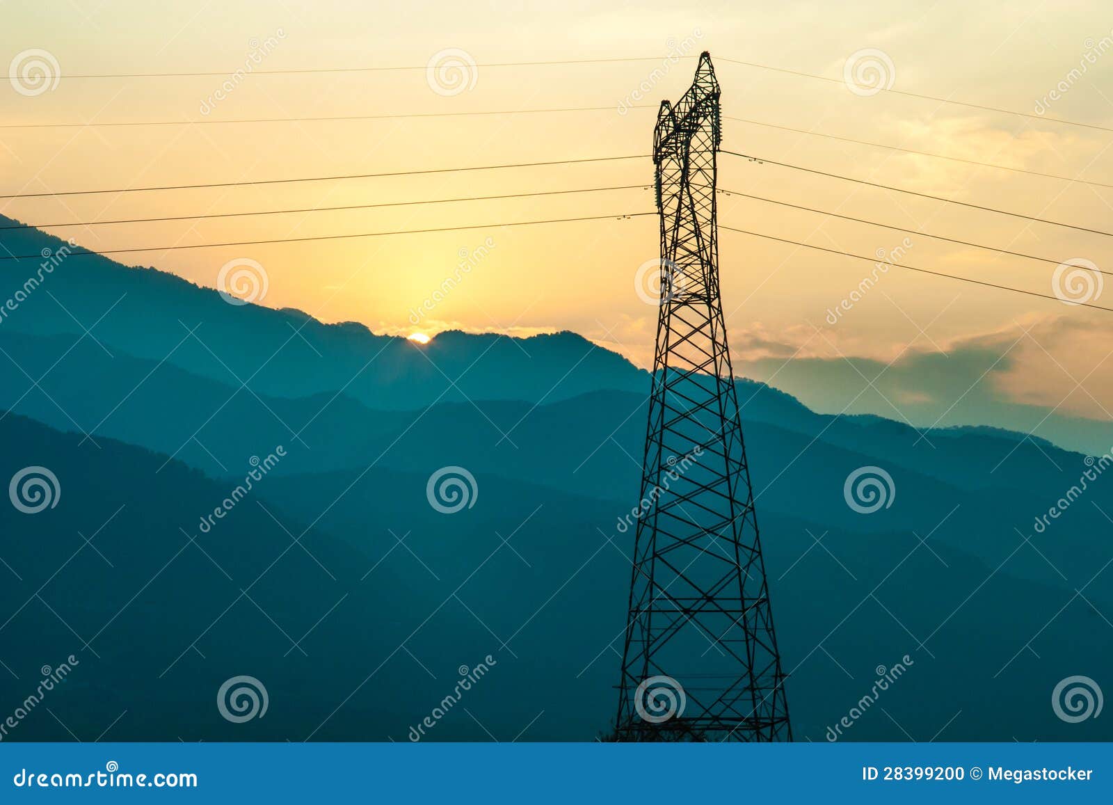 Electric Power Lines at Sunset Stock Photo - Image of cable, global ...
