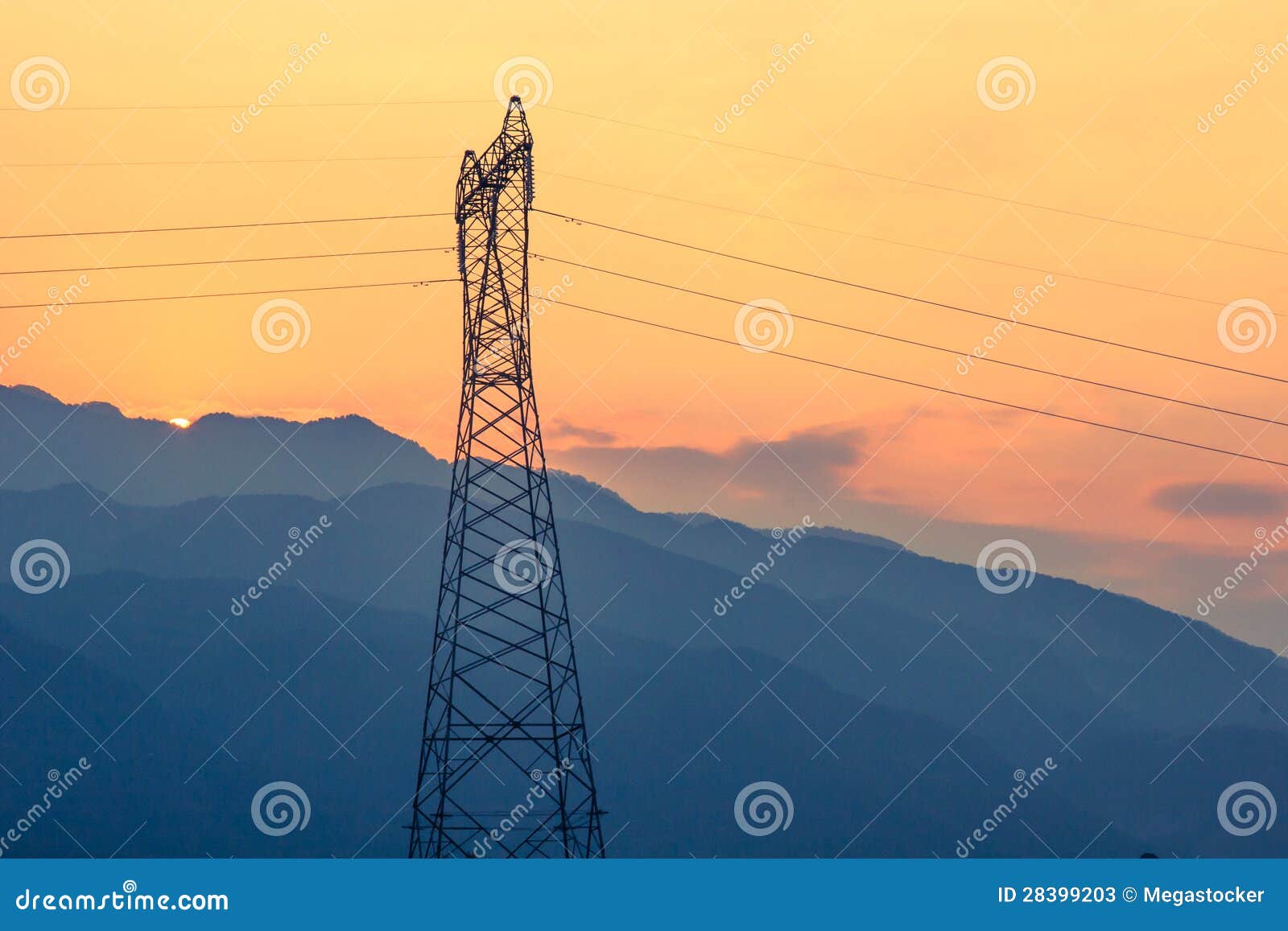 Electric Power Lines at Sunset Stock Image - Image of charge, high ...