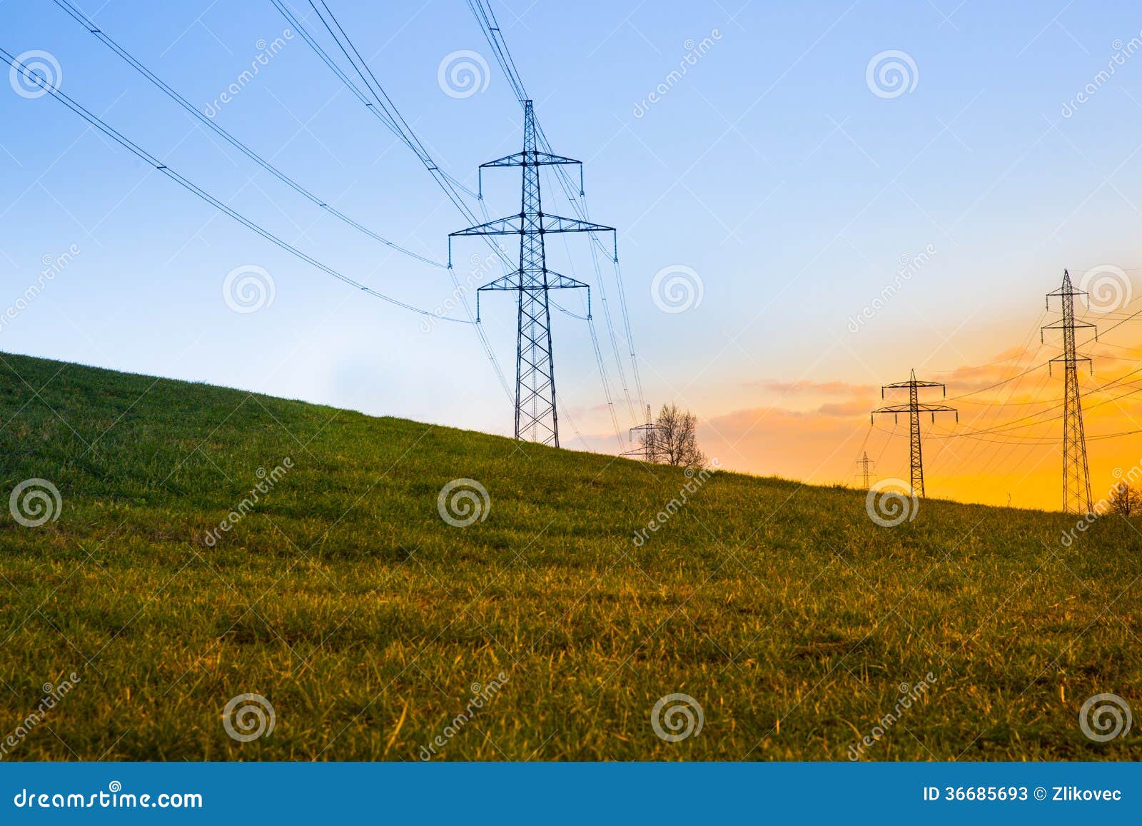 Electric Power Lines at Sunset Stock Image - Image of pole, network ...