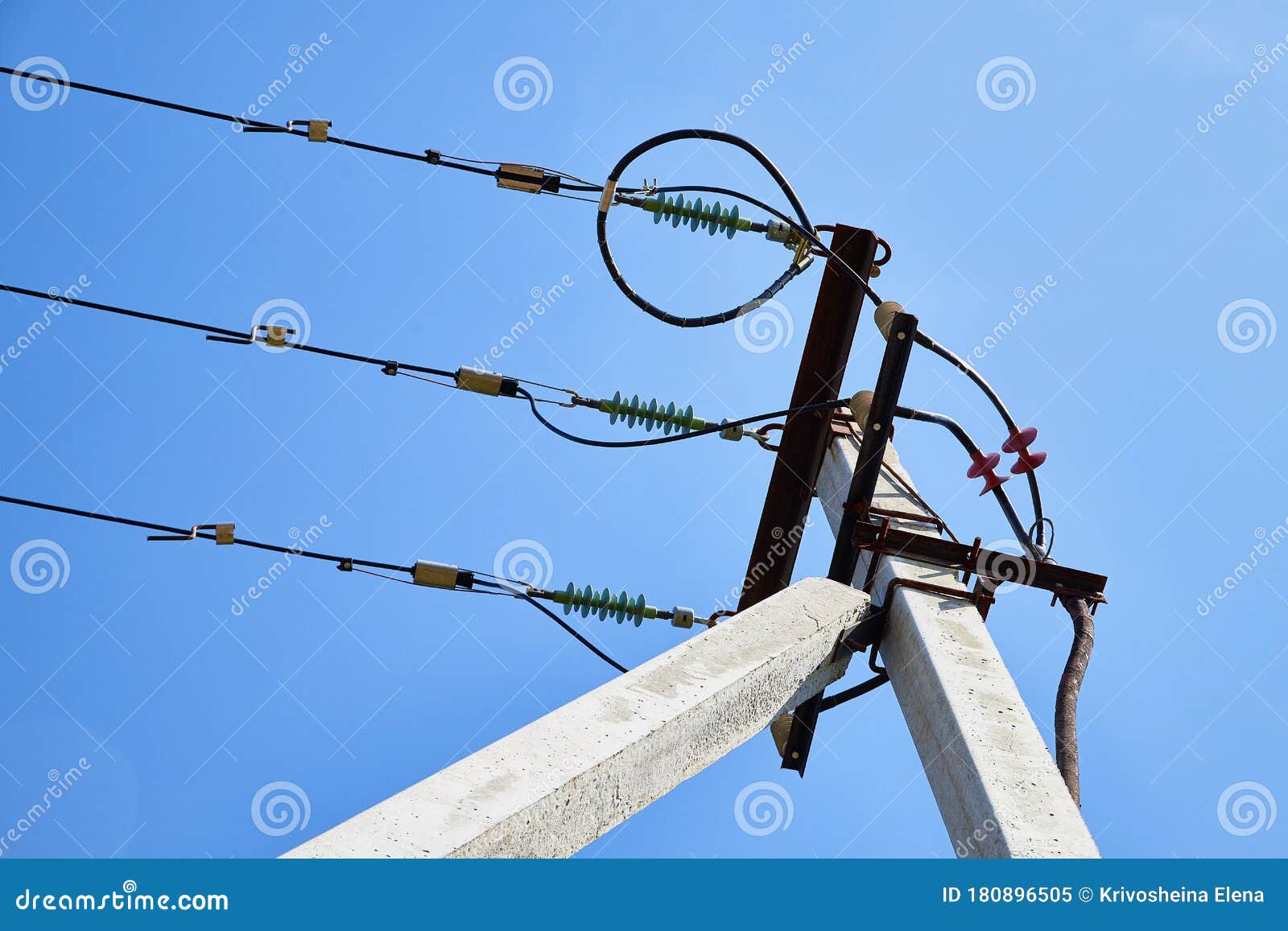 Electric Power Lines and Wires with Blue Sky. Support of Power Lines in ...