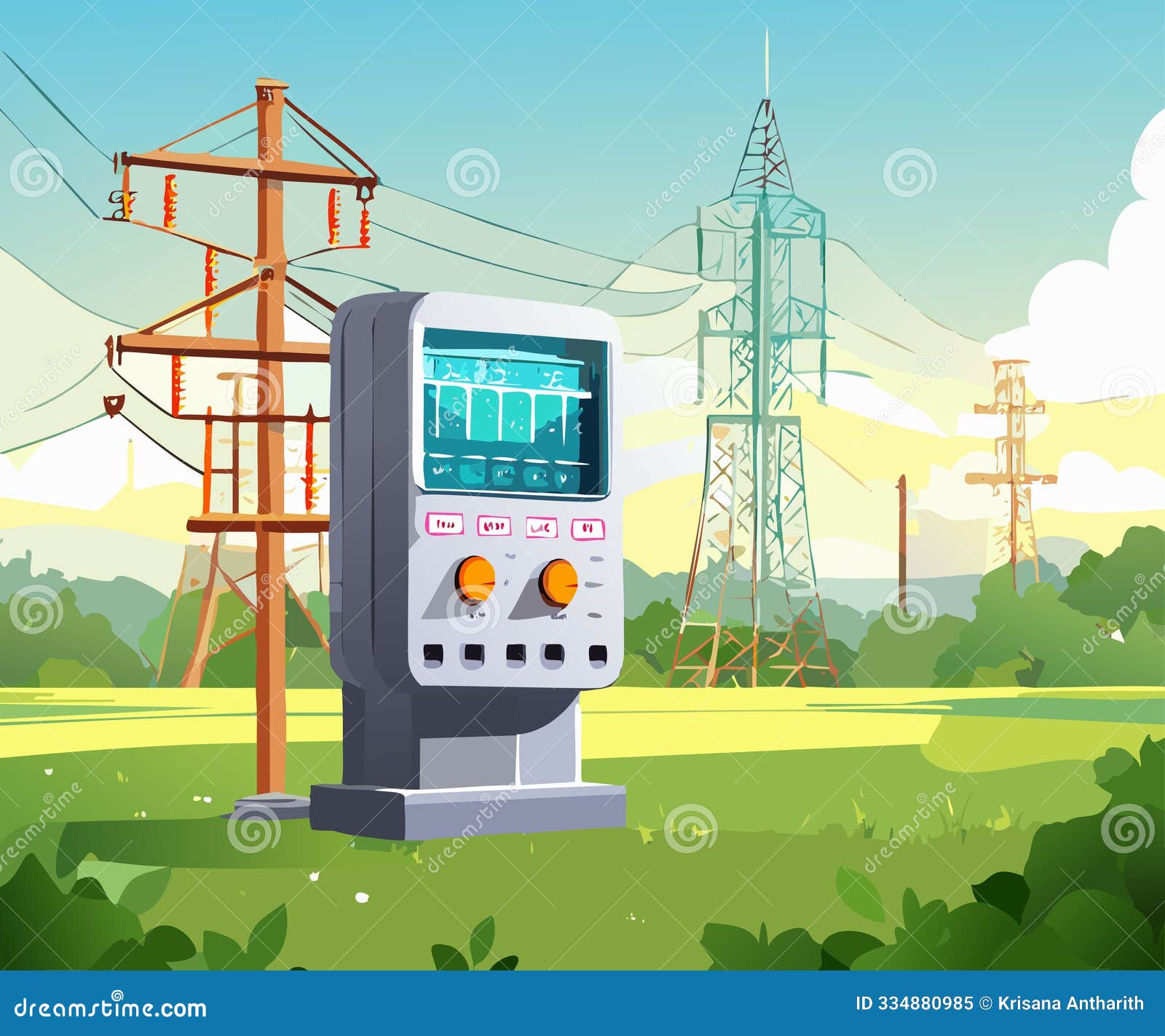 Electric Power Meter Measuring Power Usage with High Voltage Post. Watt ...
