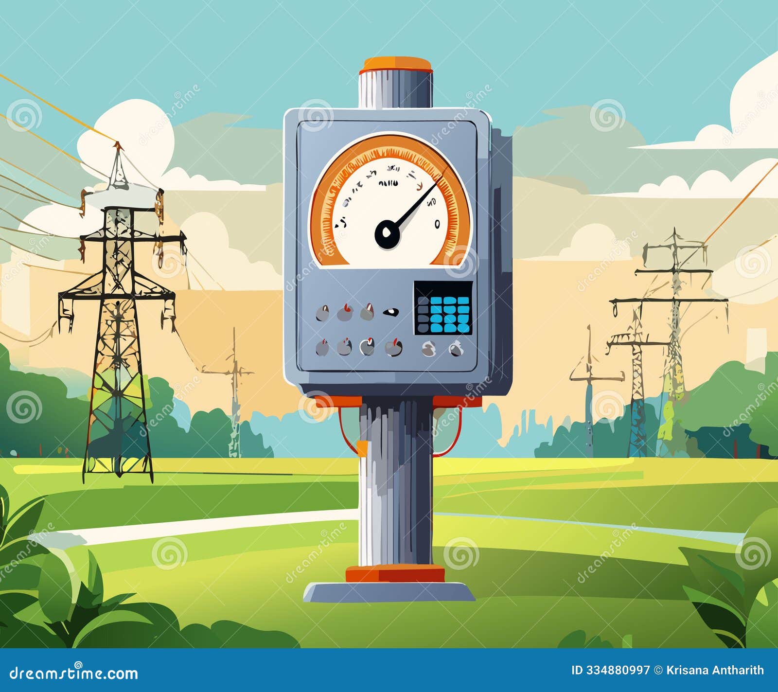 Electric Power Meter Measuring Power Usage with High Voltage Post. Watt ...
