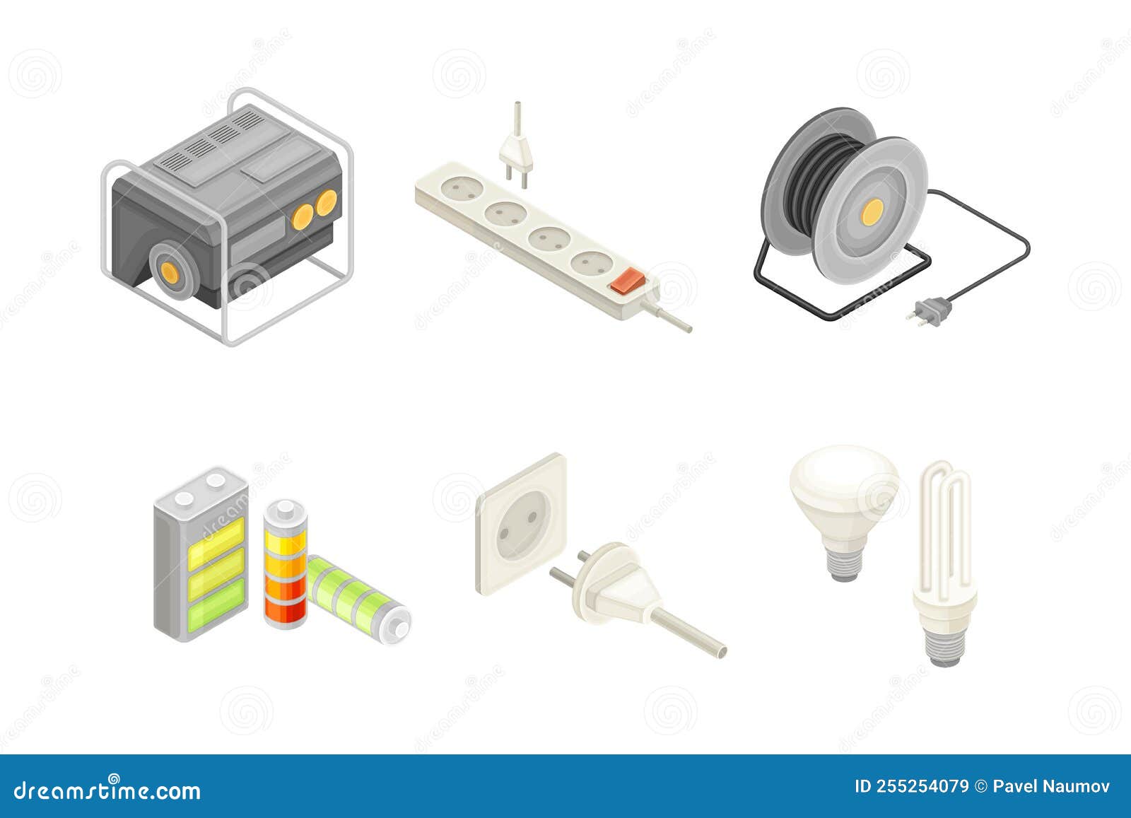 Electric Power Objects with Accumulator, Plug and Socket, Battery and ...