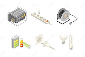 Electric Power Objects with Accumulator, Plug and Socket, Battery and ...