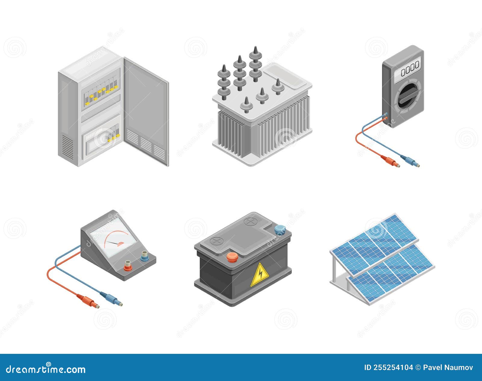 Electric Power Objects with Accumulator, Switchboard, Ammeter and Solar ...