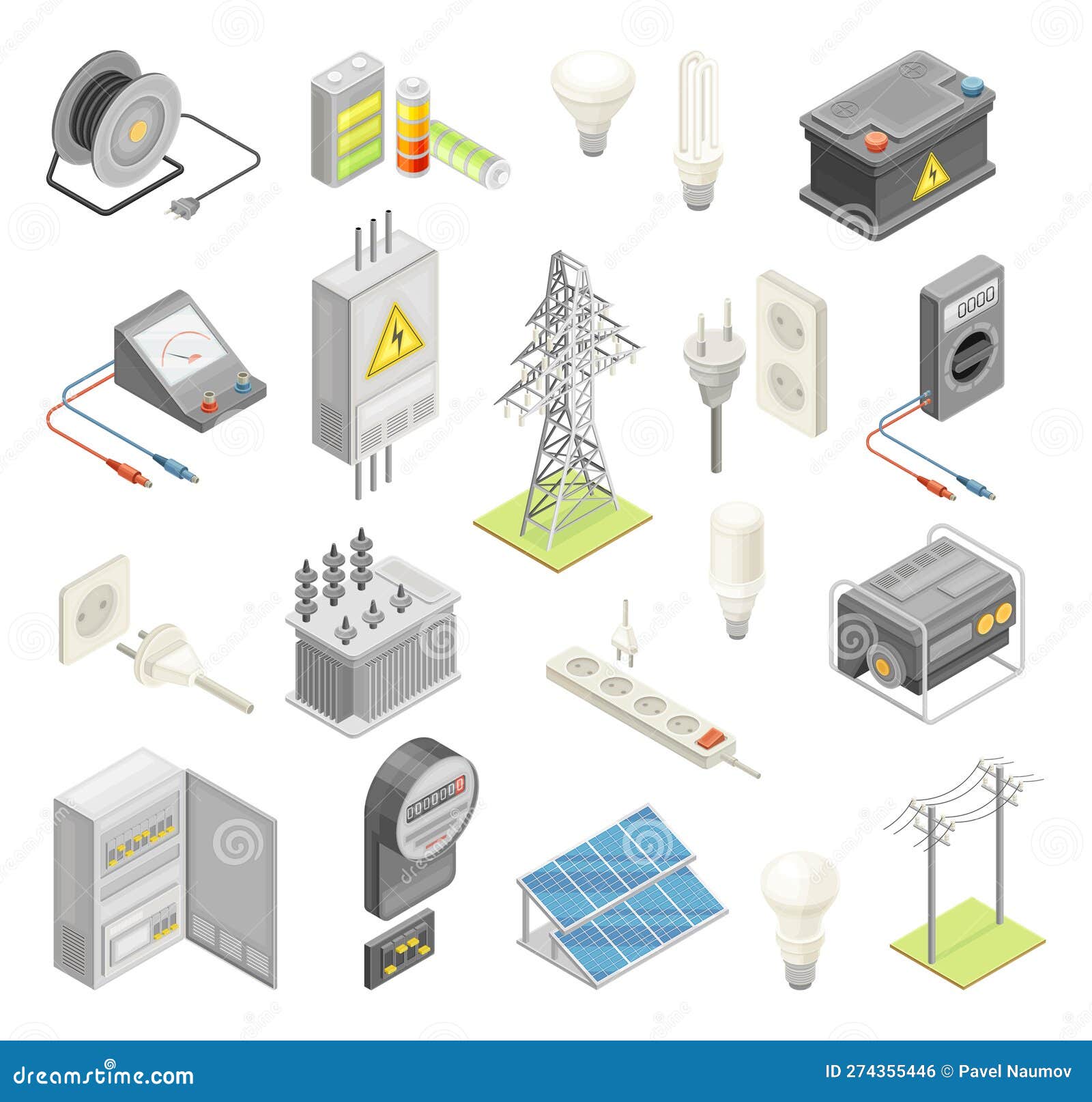 Electric Power Objects with Breaker Box, Socket, Accumulator and ...
