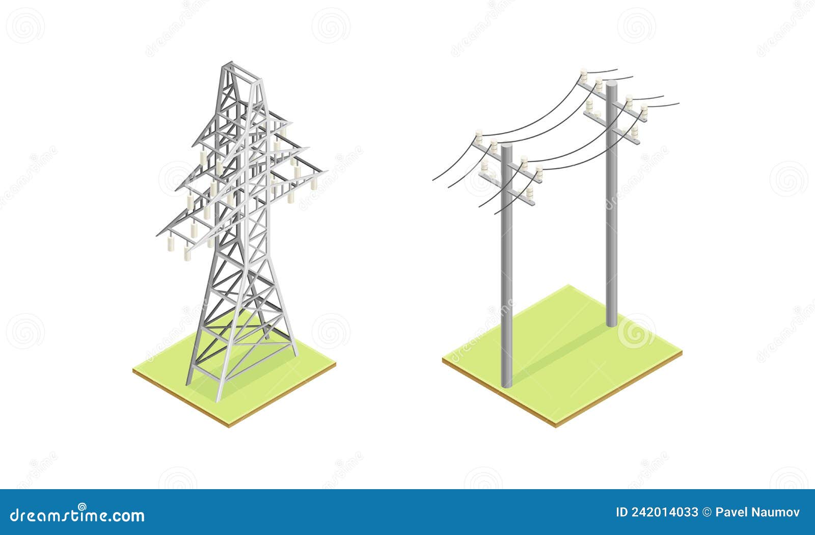 Electric Power Objects Set. High Voltage Electricity Power Transmission ...