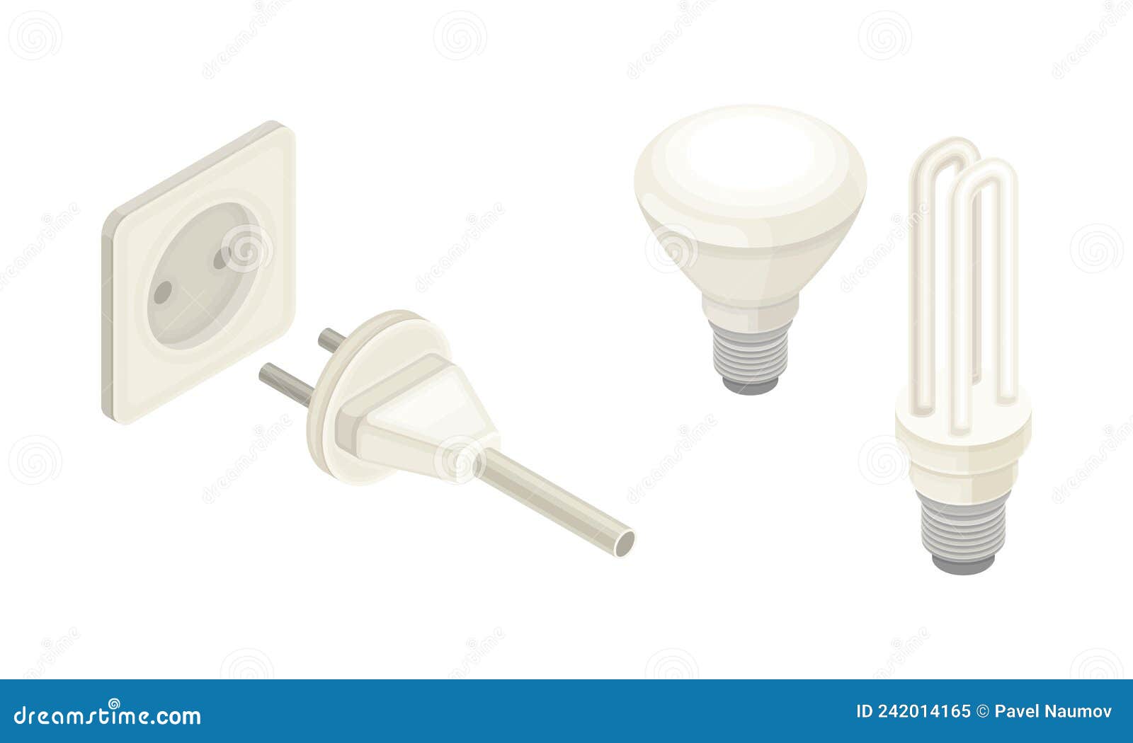 Electric Power Objects Set. Light Bulbs, Socket and Plug Isometric ...