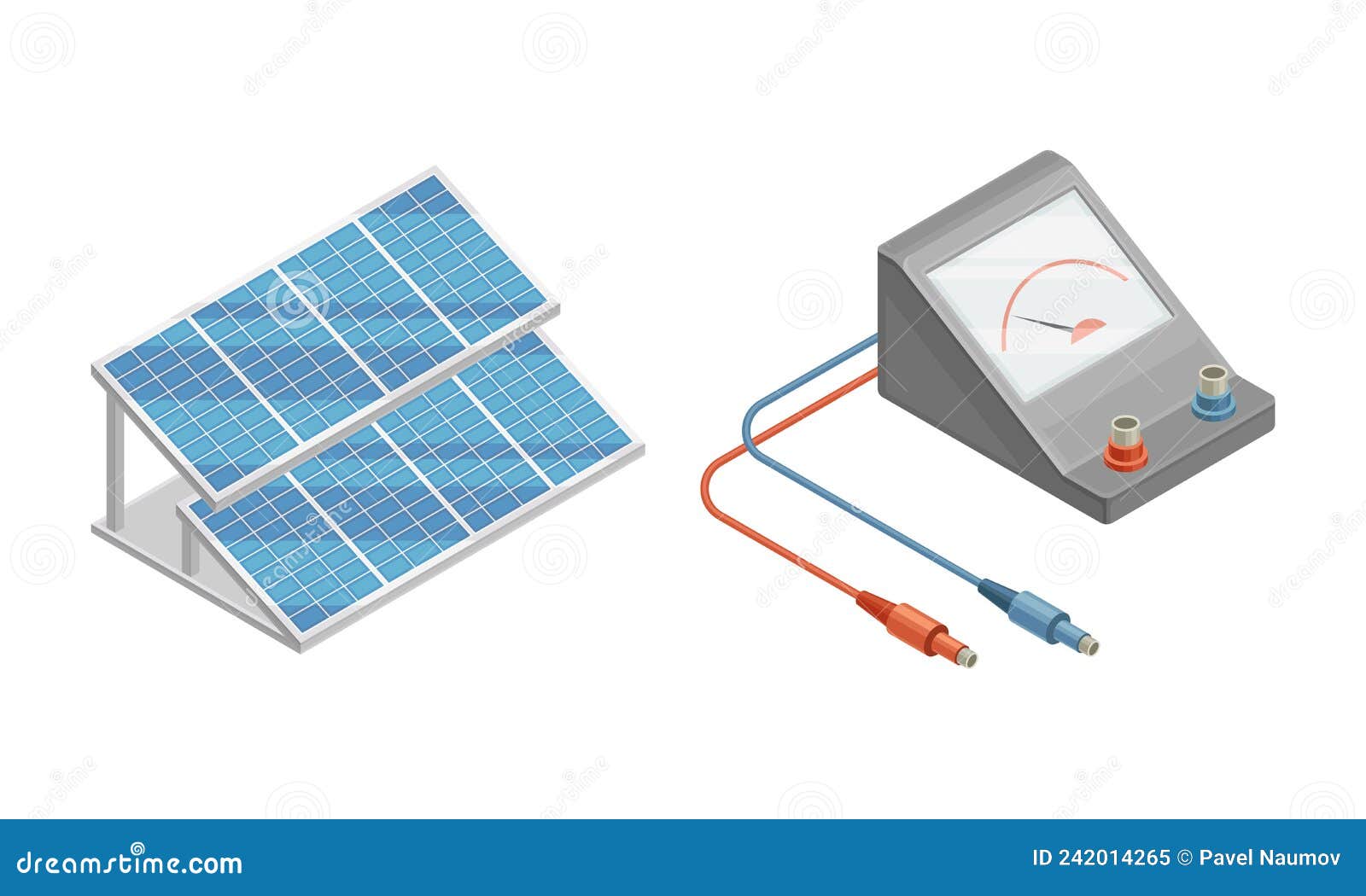 Electric Power Objects Set. Solar Panels and Ammeter Isometric Vector ...