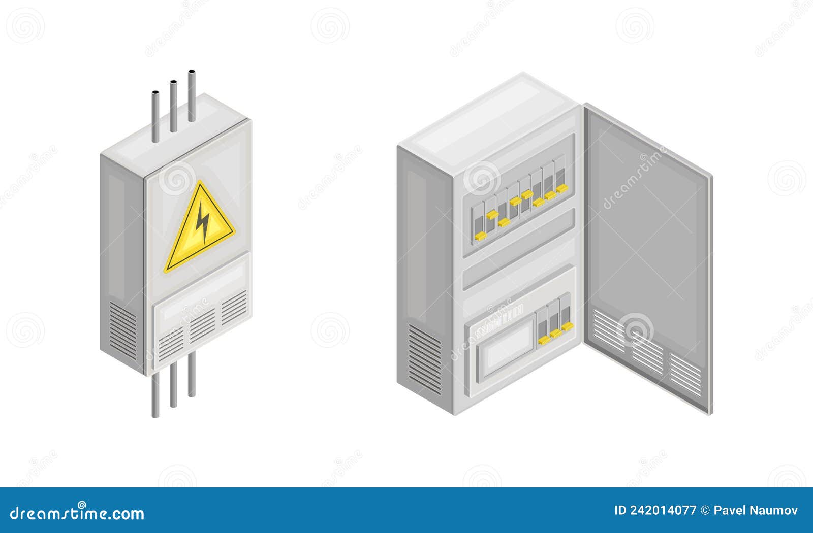 Switchboard Panel Icons Set Cartoon Vector. Electric Breaker Switchbox ...