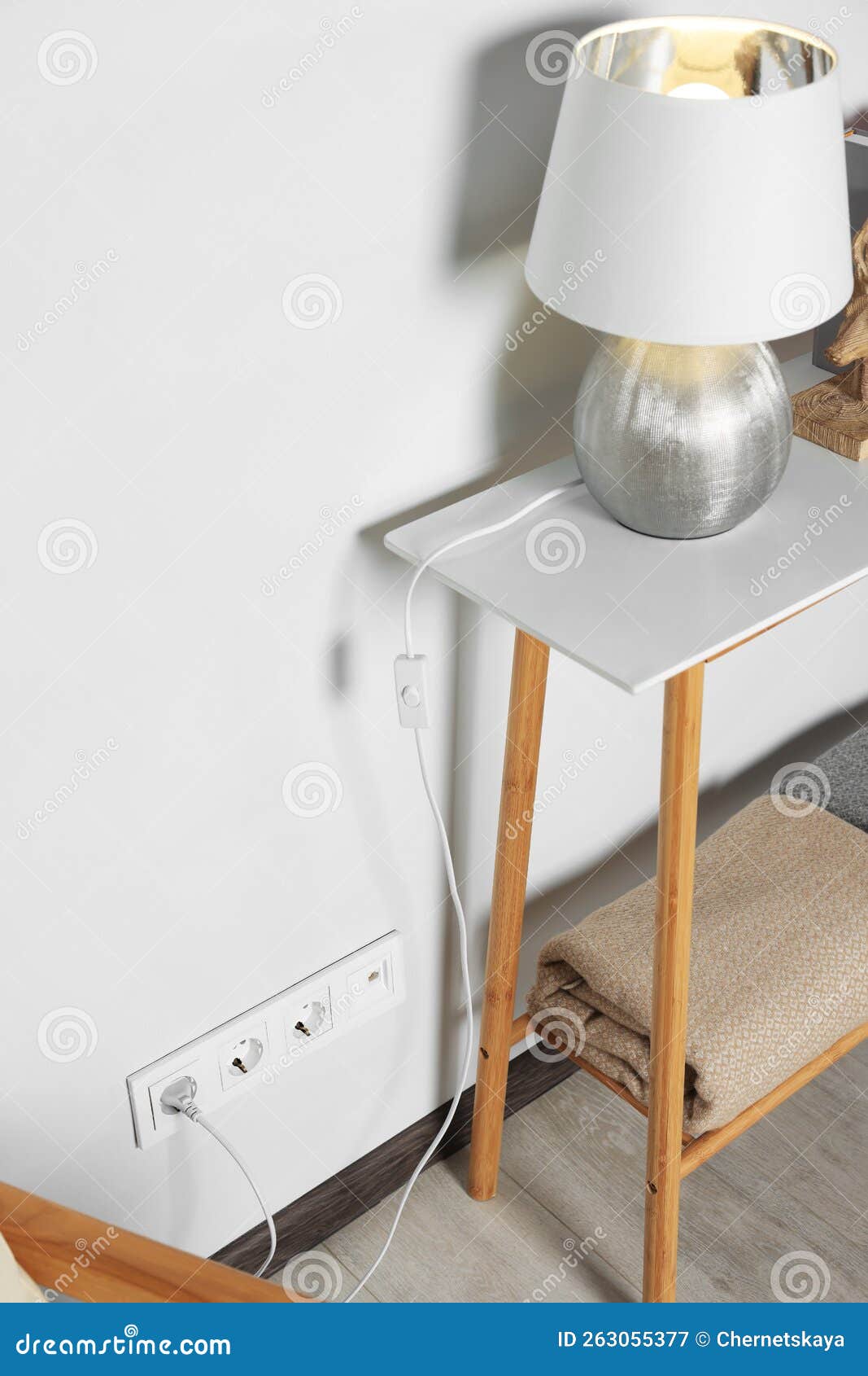 Electric Power Outlet Sockets and Plug on White Wall Indoors Stock ...