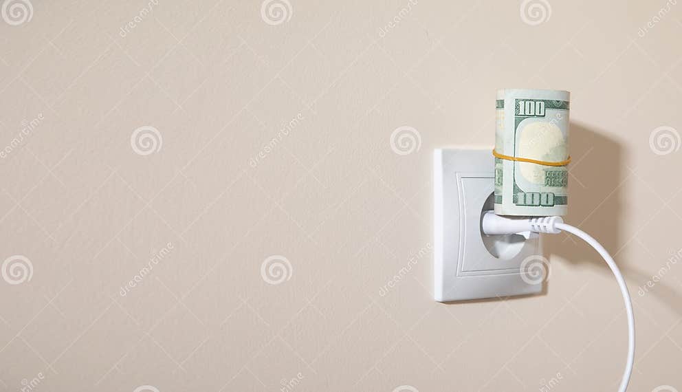 Electric Power Plug and Dollar with a Electric Socket Stock Photo ...