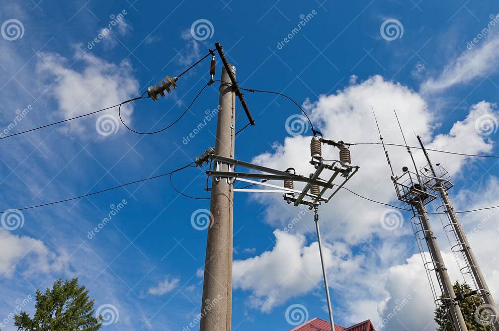Electric Power Post with Wire Stock Photo - Image of danger, electrical ...