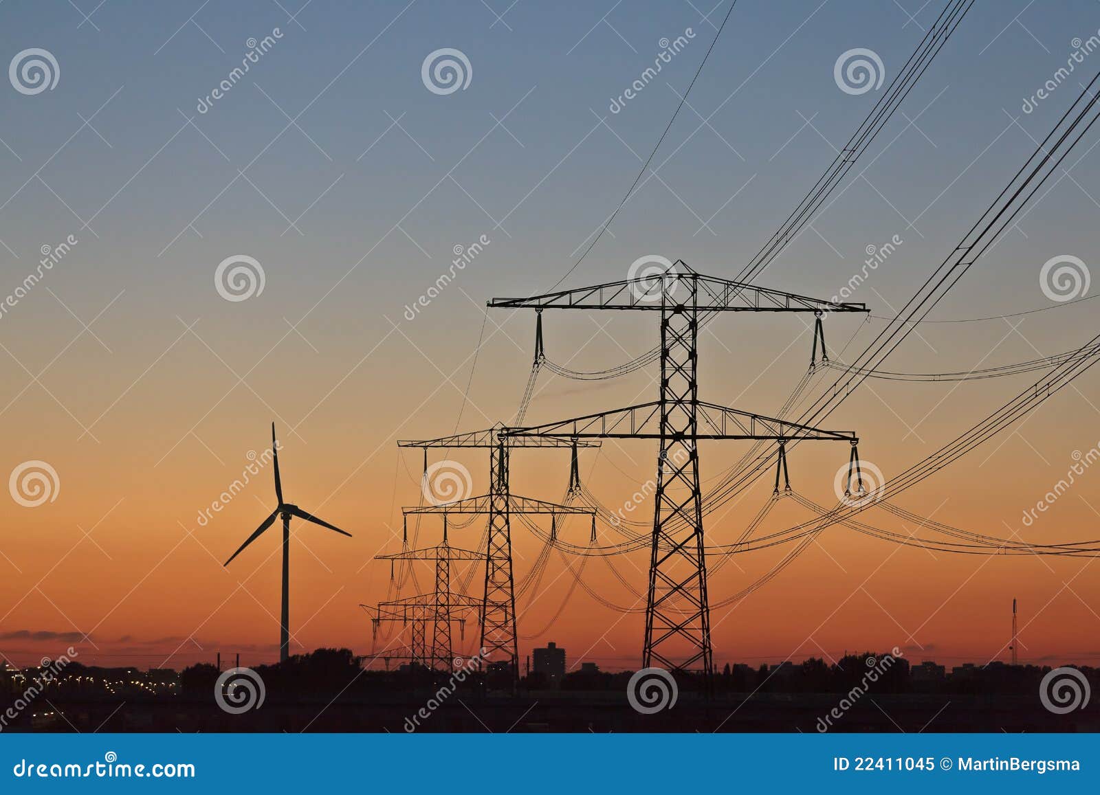 Electric Power Posts and Wind Turbine Stock Image - Image of generation ...