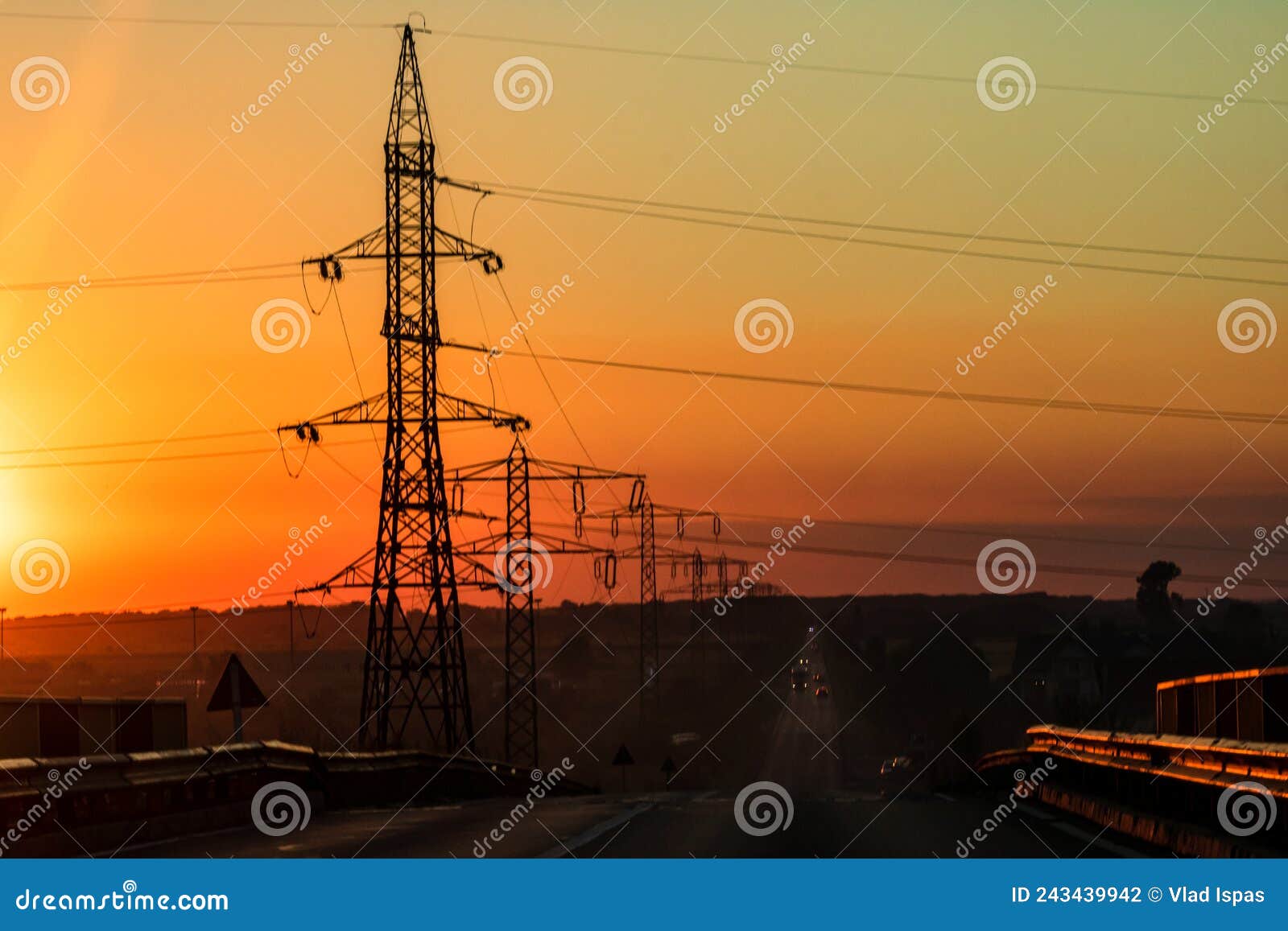 Electric Power Pylon, Electric Tower at Sunset Stock Photo - Image of ...