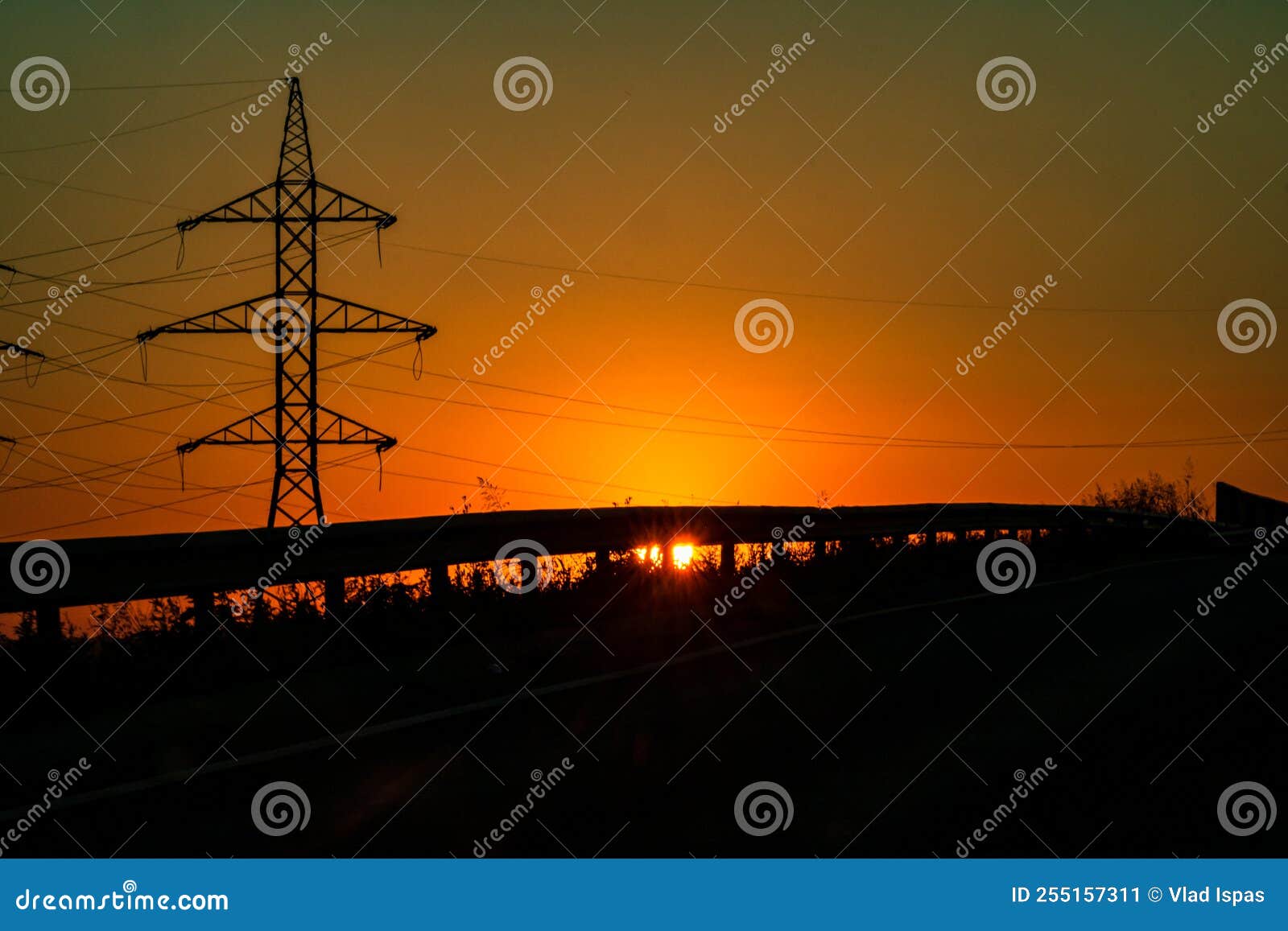 Electric Power Pylon, Electric Tower at Sunset Stock Image - Image of ...