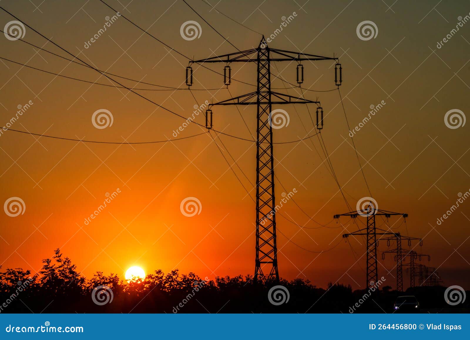 Electric Power Pylon, Electric Tower at Sunset Stock Photo - Image of ...