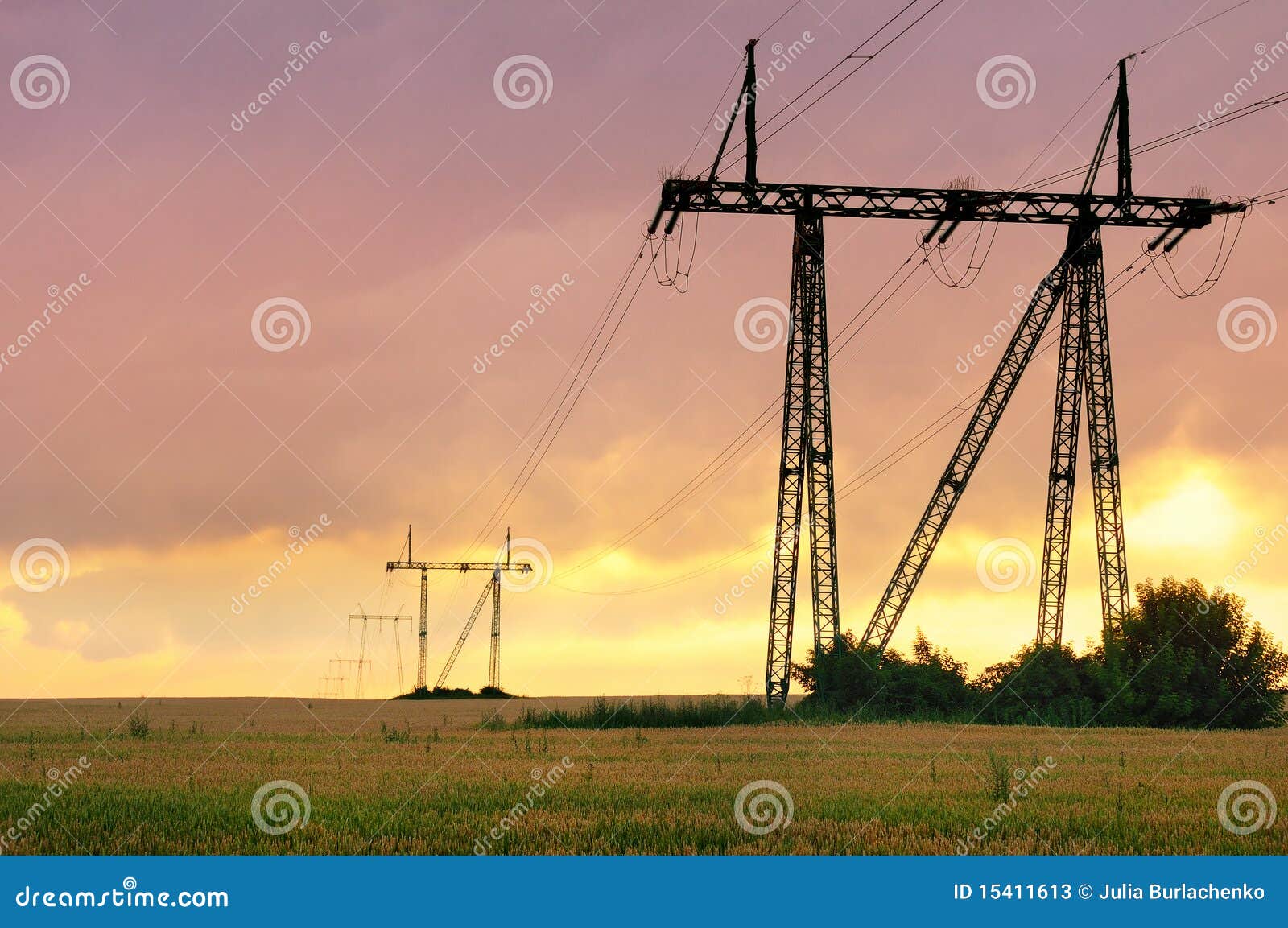 Electric Power Pylons at Sunset Stock Image - Image of pylon, scenery ...