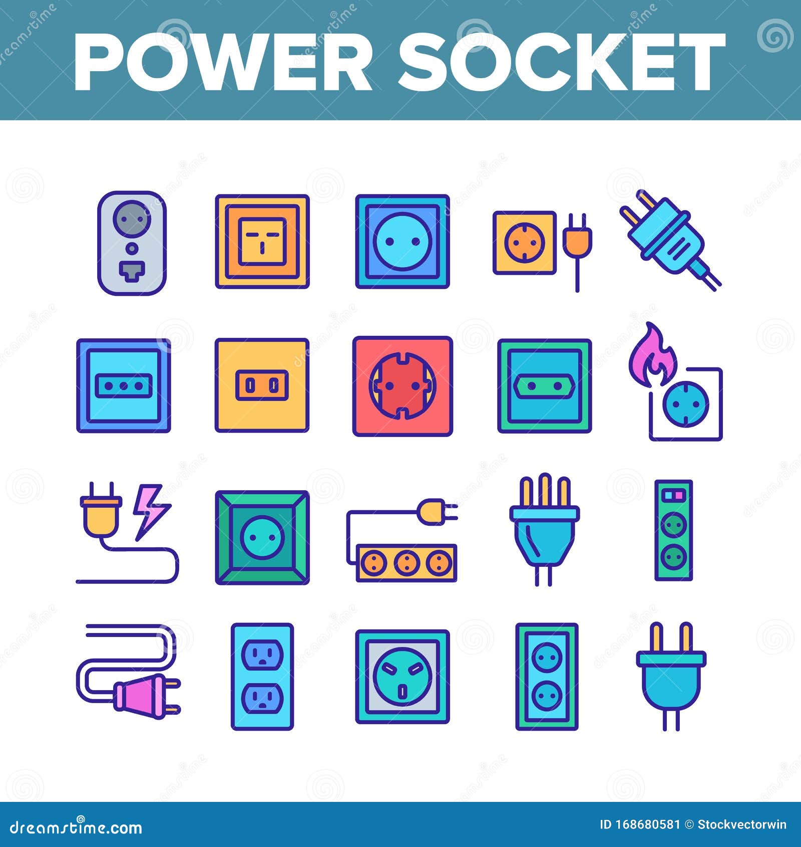Electric Power Socket Collection Icons Set Vector Stock Vector ...