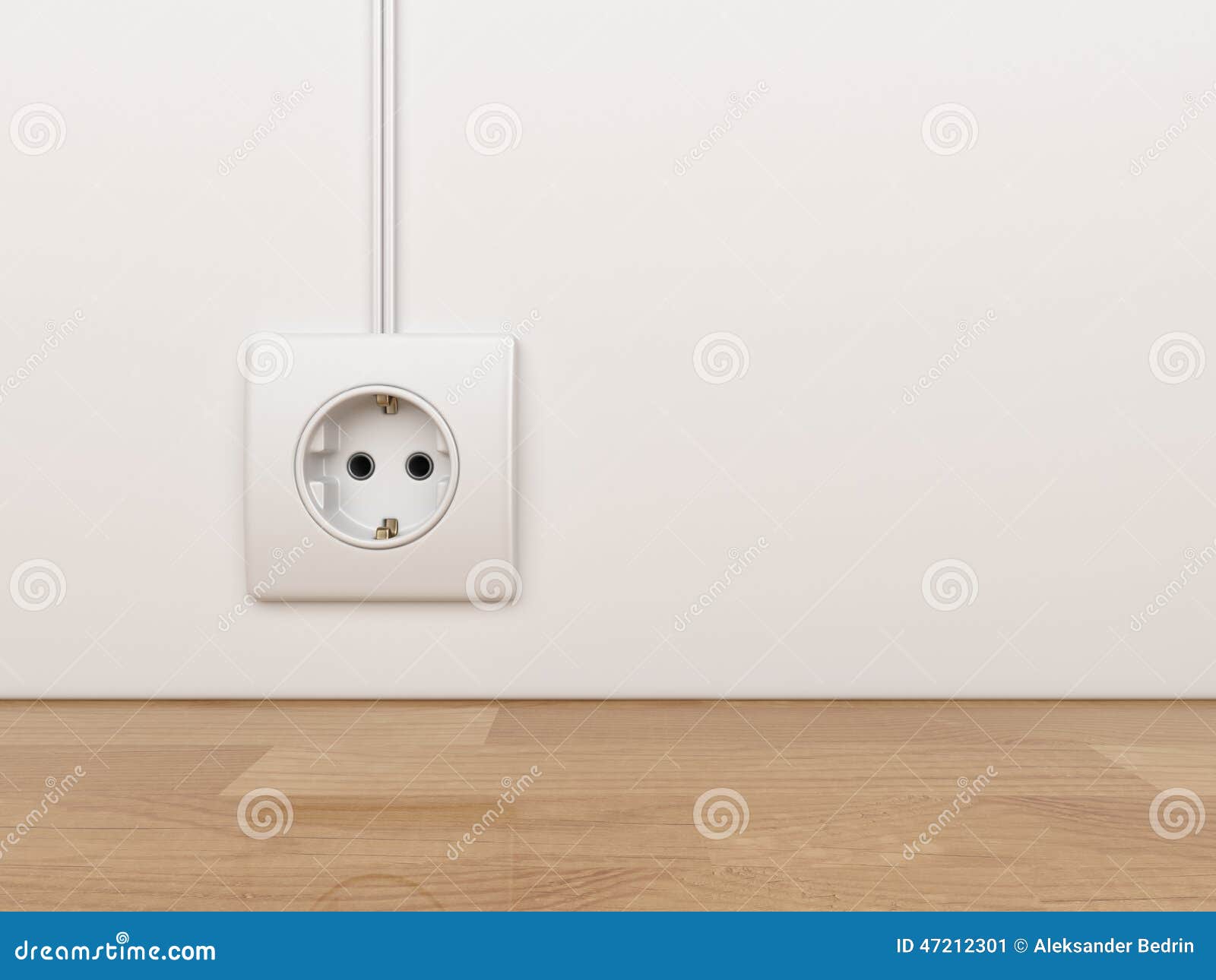 Electric Power Socket on Empty Wall. 3D Illustration Stock Illustration ...
