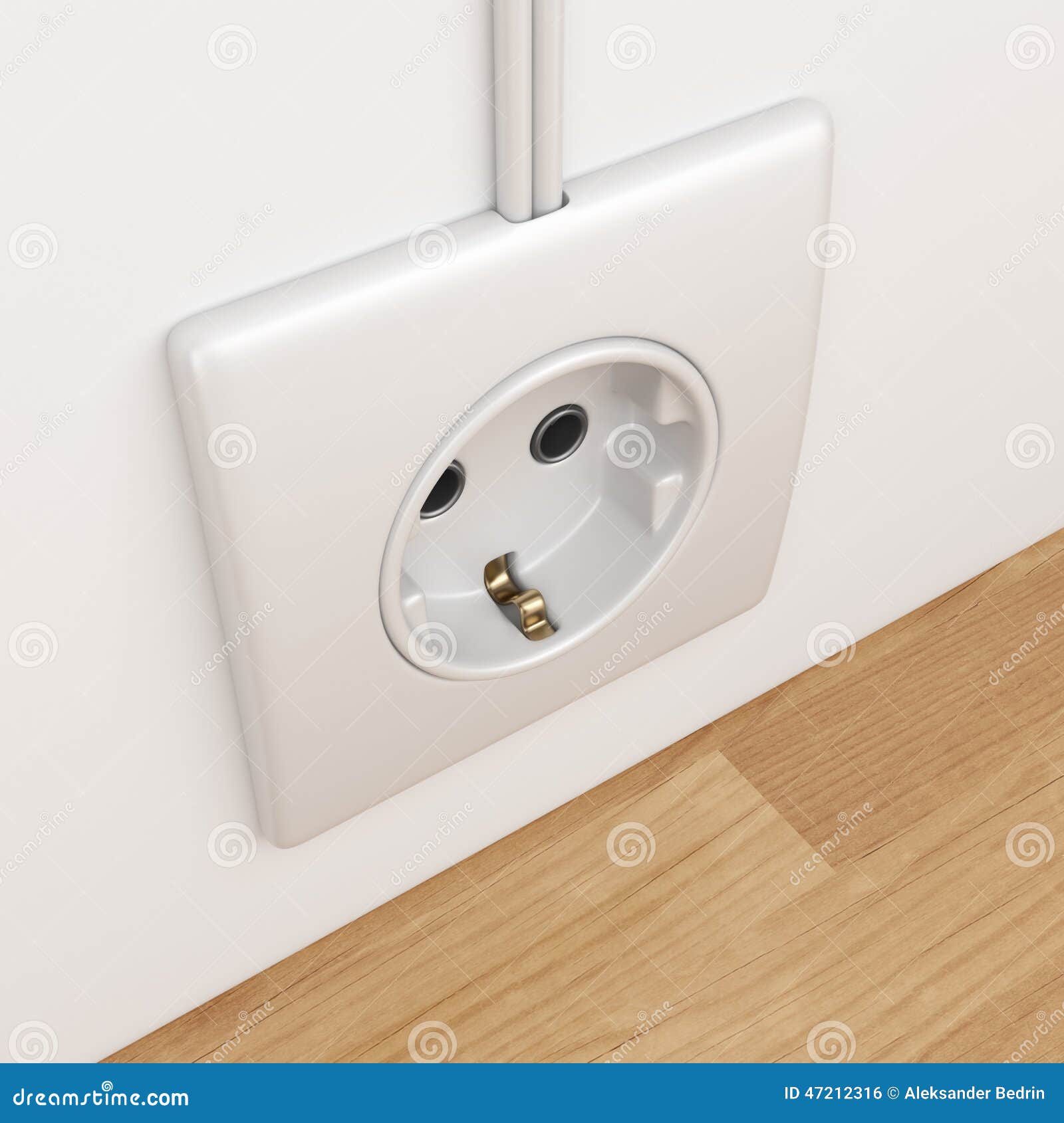 Electric Power Socket on Empty Wall. 3D Illustration Stock Illustration ...