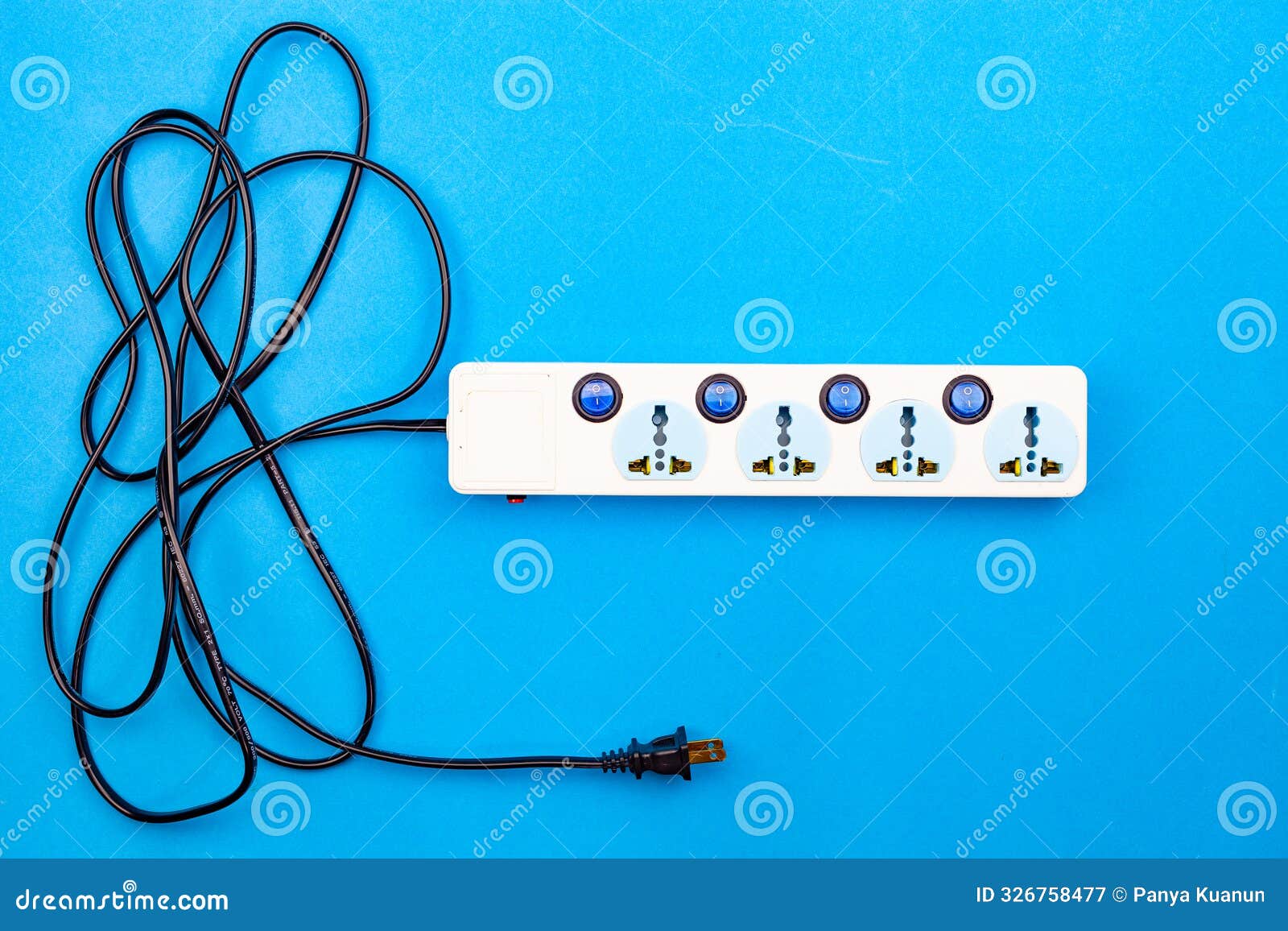 Electric Power Socket and Plug on Blue Paper Background Stock Image ...