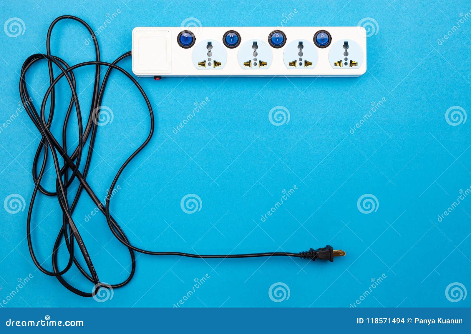 Electric Power Socket and Plug on Blue Paper Background. Stock Photo ...