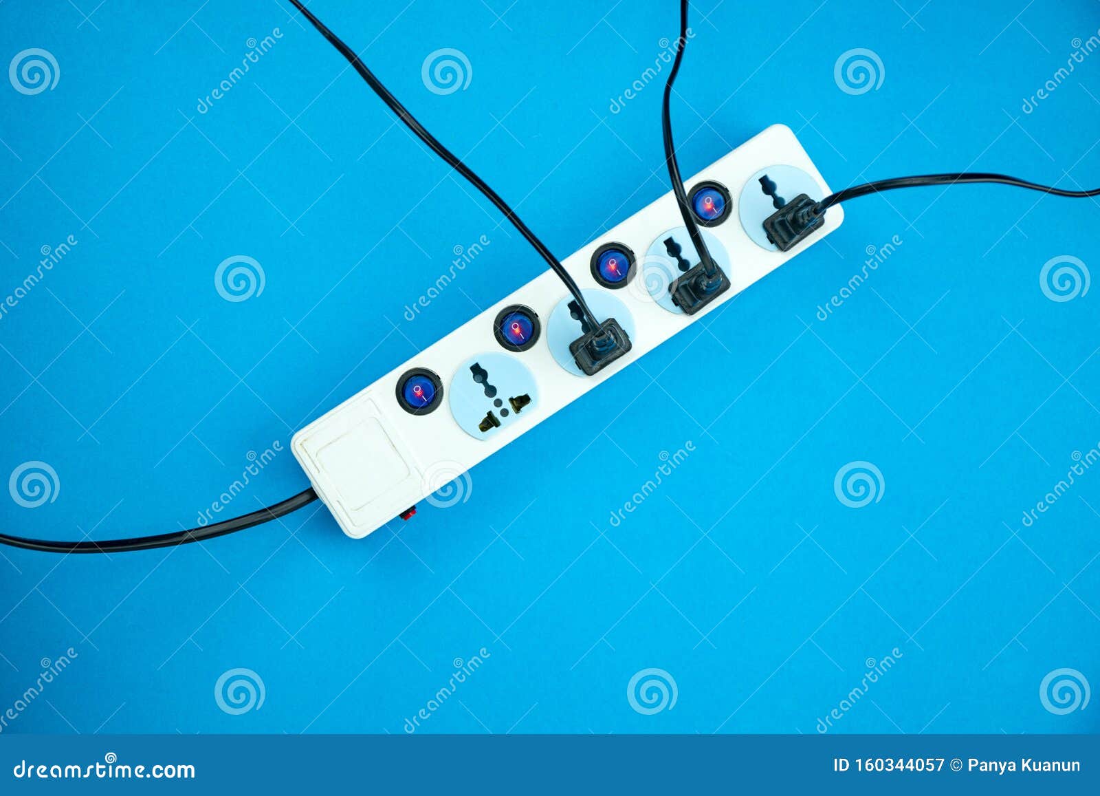 Electric Power Socket and Plug on Blue Paper Background Stock Image ...