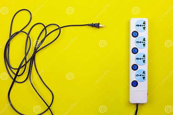 Electric Power Socket and Plug on Yellow Paper Background Stock Photo ...