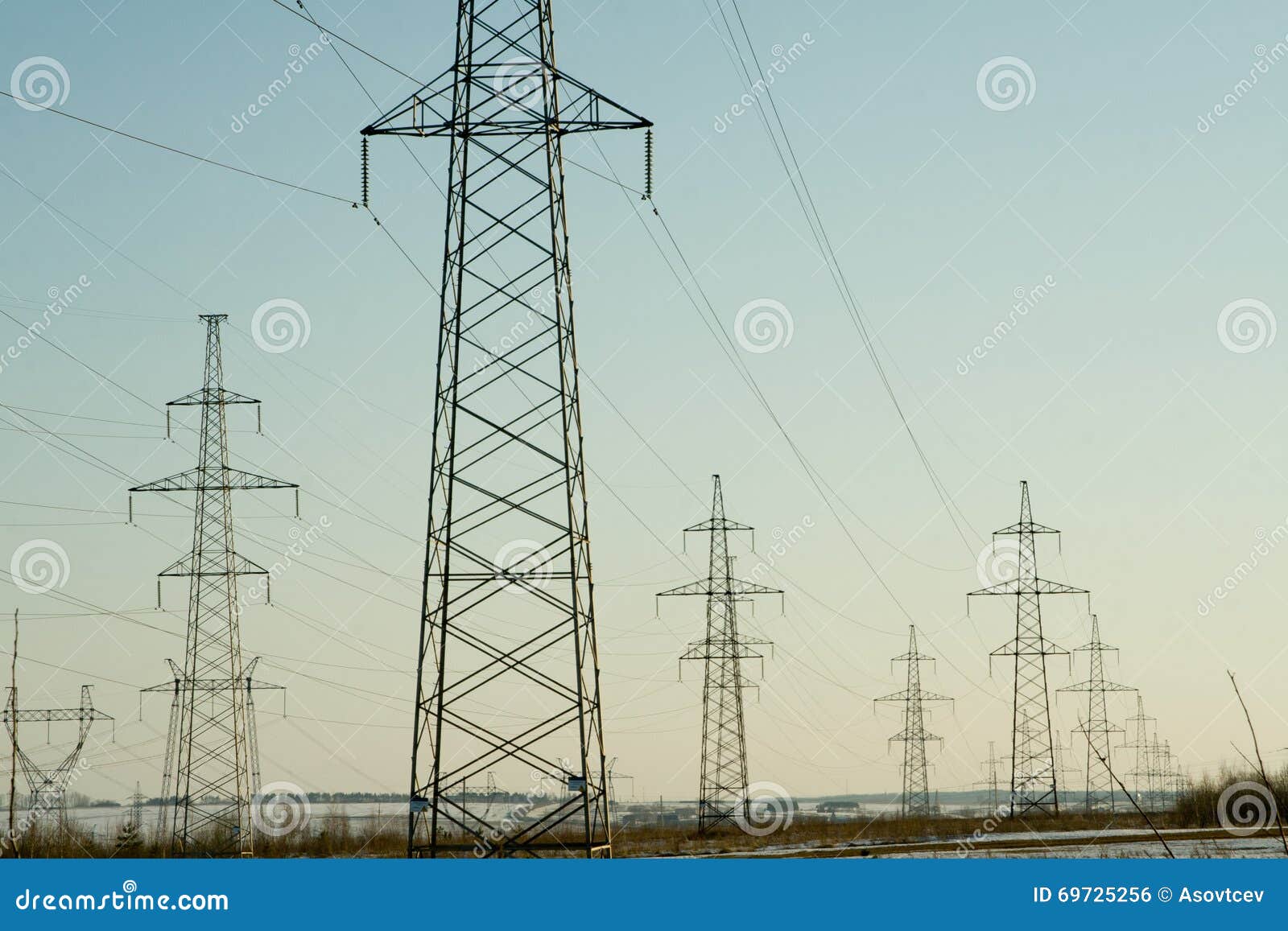 Electric Power Station Lines, on the Blue Sky Backing Stock Photo ...