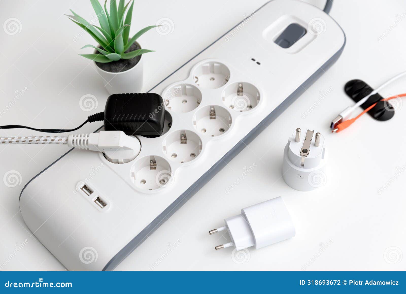 Electric Power Strip. Multiple Devices Connected Stock Photo - Image of ...