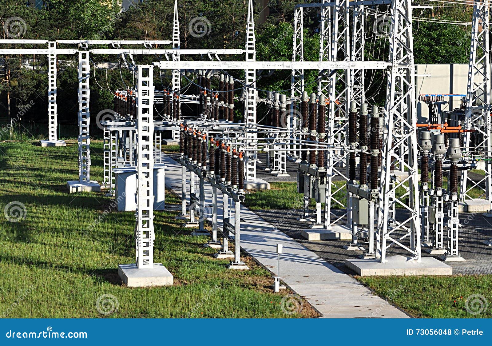 Electric power substation stock photo. Image of pylon - 73056048