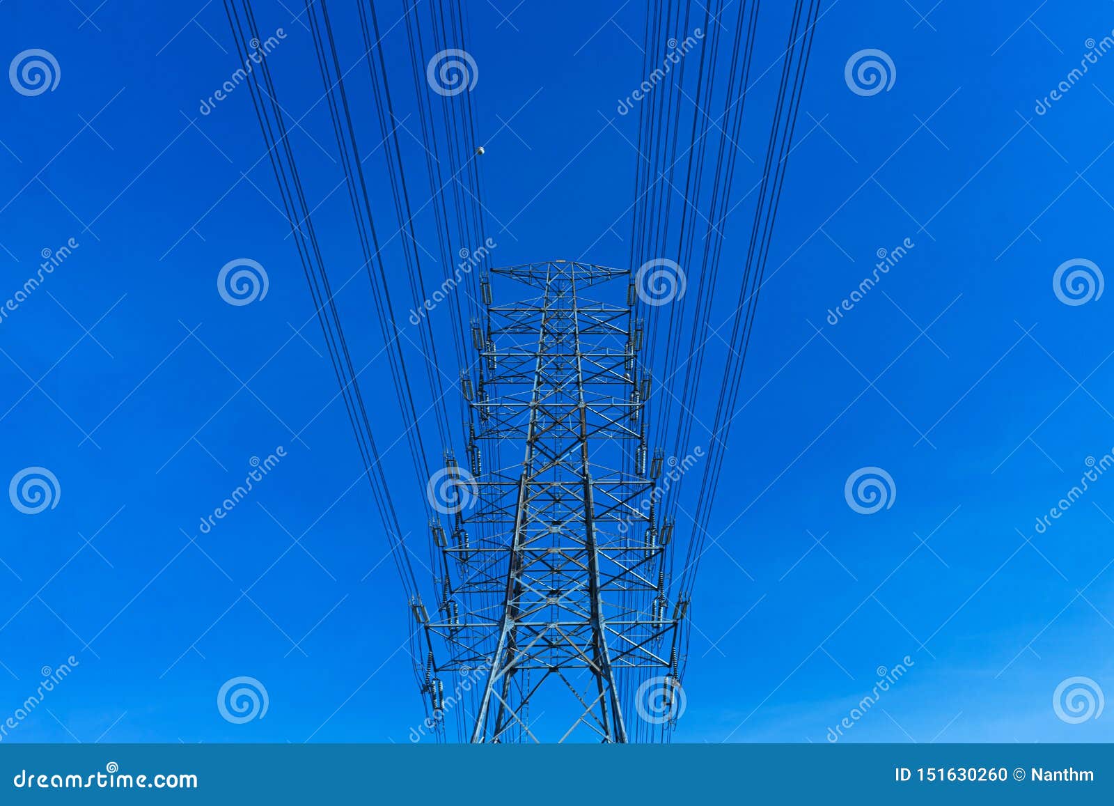 Electric Power Tower on Blue Sky Background Stock Photo - Image of ...