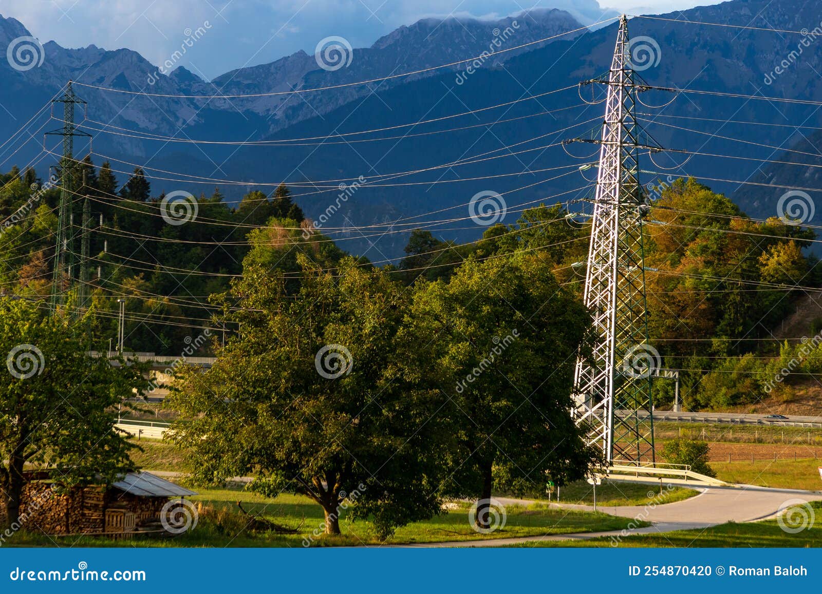 Electric Power Tower and Cables Stock Photo - Image of tower, park ...