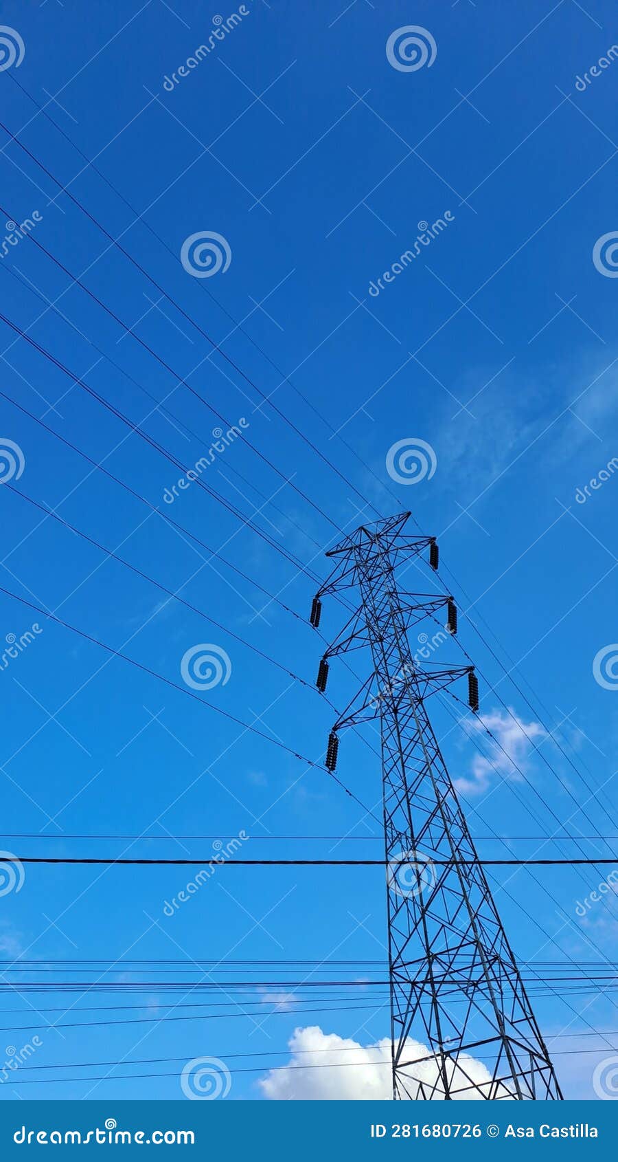 Electric Power Tower, Wire Against the Blue Sky Stock Photo - Image of ...