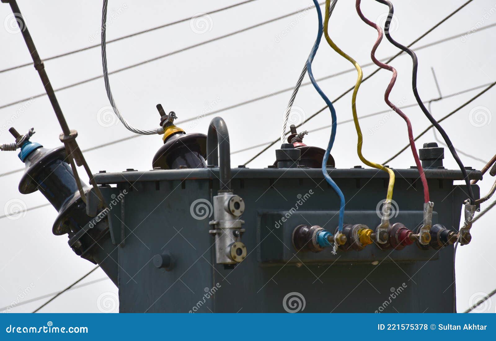 Electric Power Transformer, Connected with Transmission Cables Stock ...