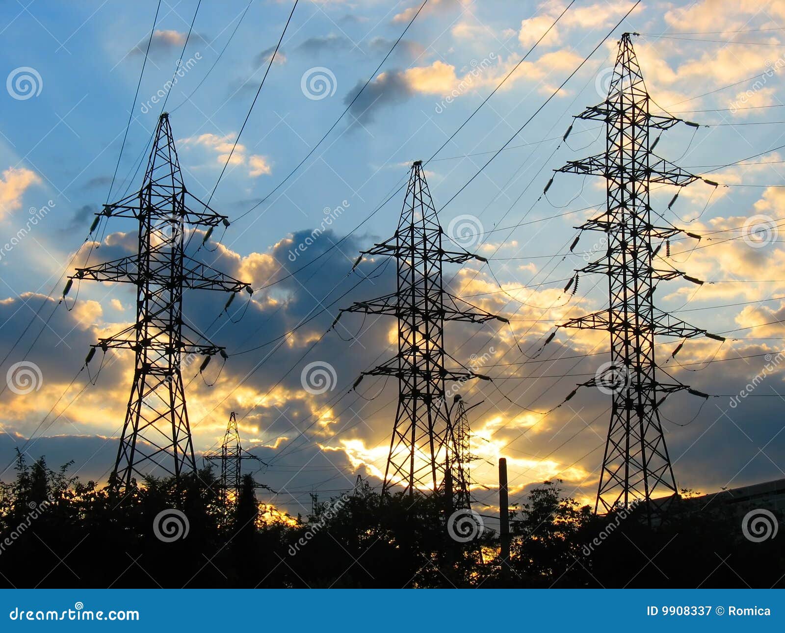 Electric Power Grid View As A Part Of City Trolleybus System Against ...