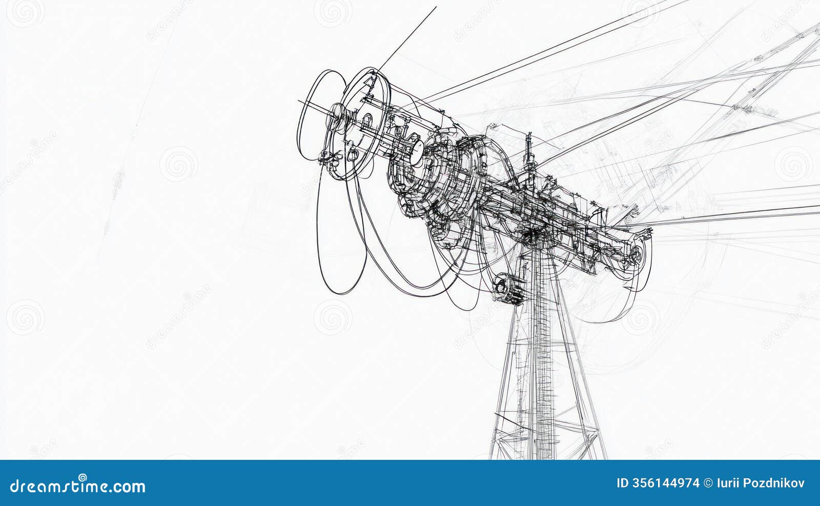 Electric Power Transmission Tower Line Drawing Showing Grid ...